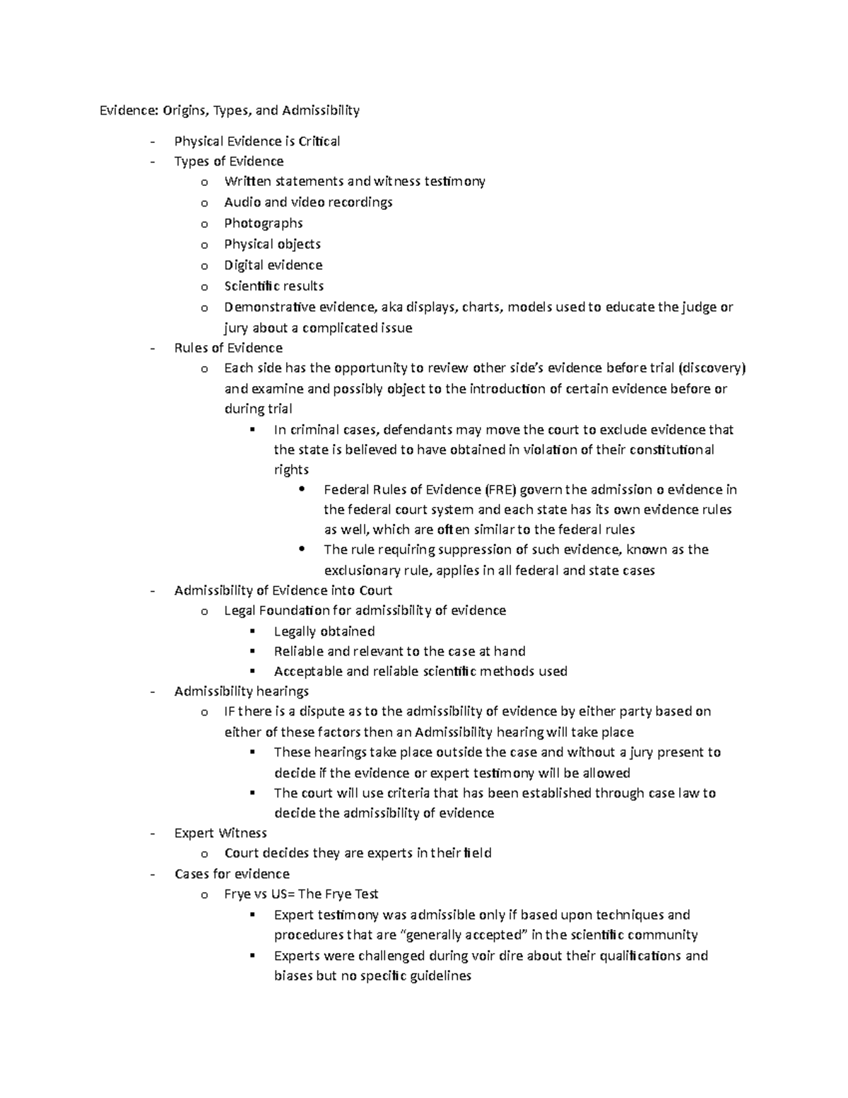 Chapter 2 notes - professor clift - Evidence: Origins, Types, and ...