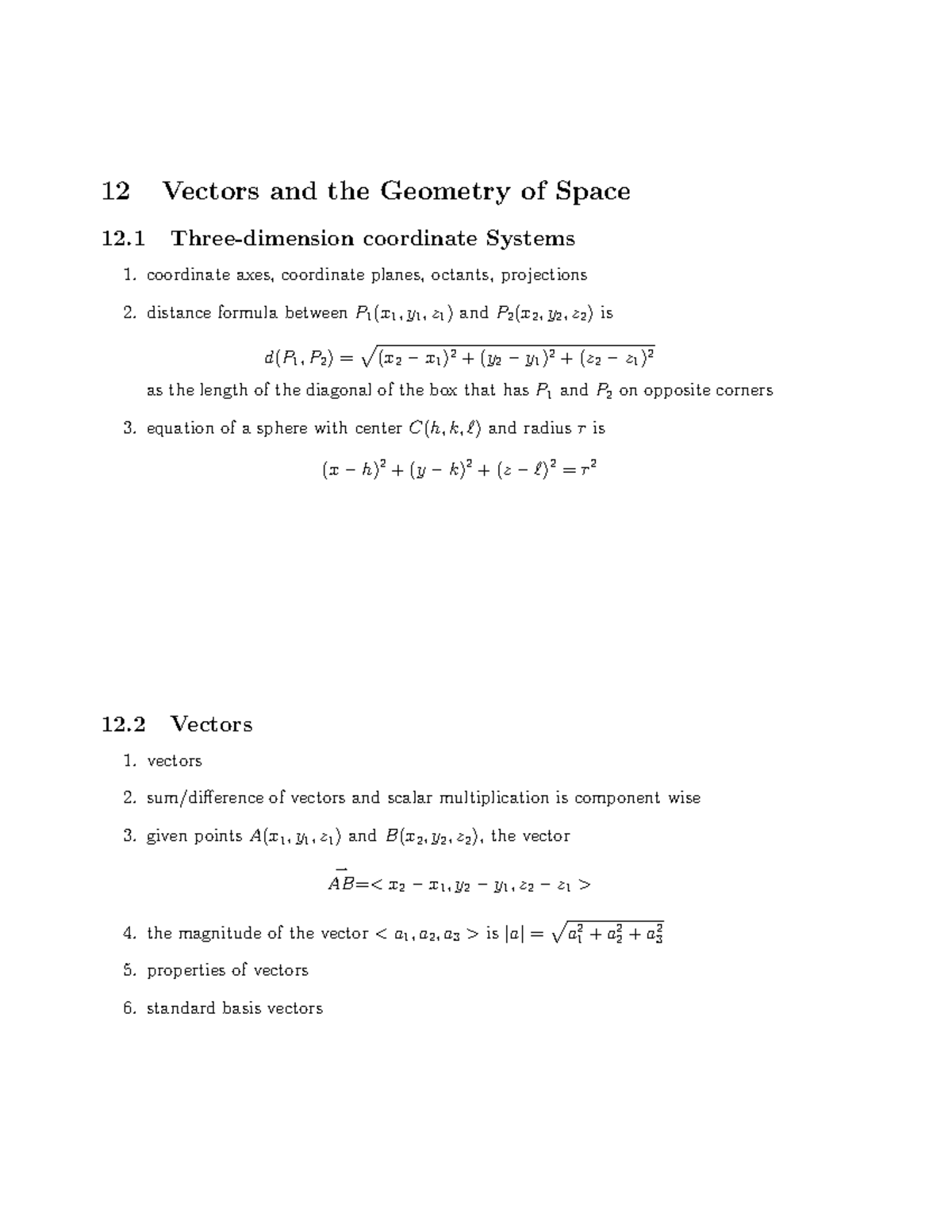 Vectors and geo. -2 - 12 Vectors and the Geometry of Space 12 Three ...