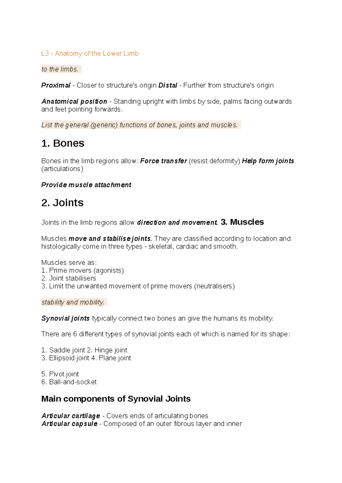 Lecture 3 Notes The Lower Extermity Notes - L3 - Anatomy of the Lower ...