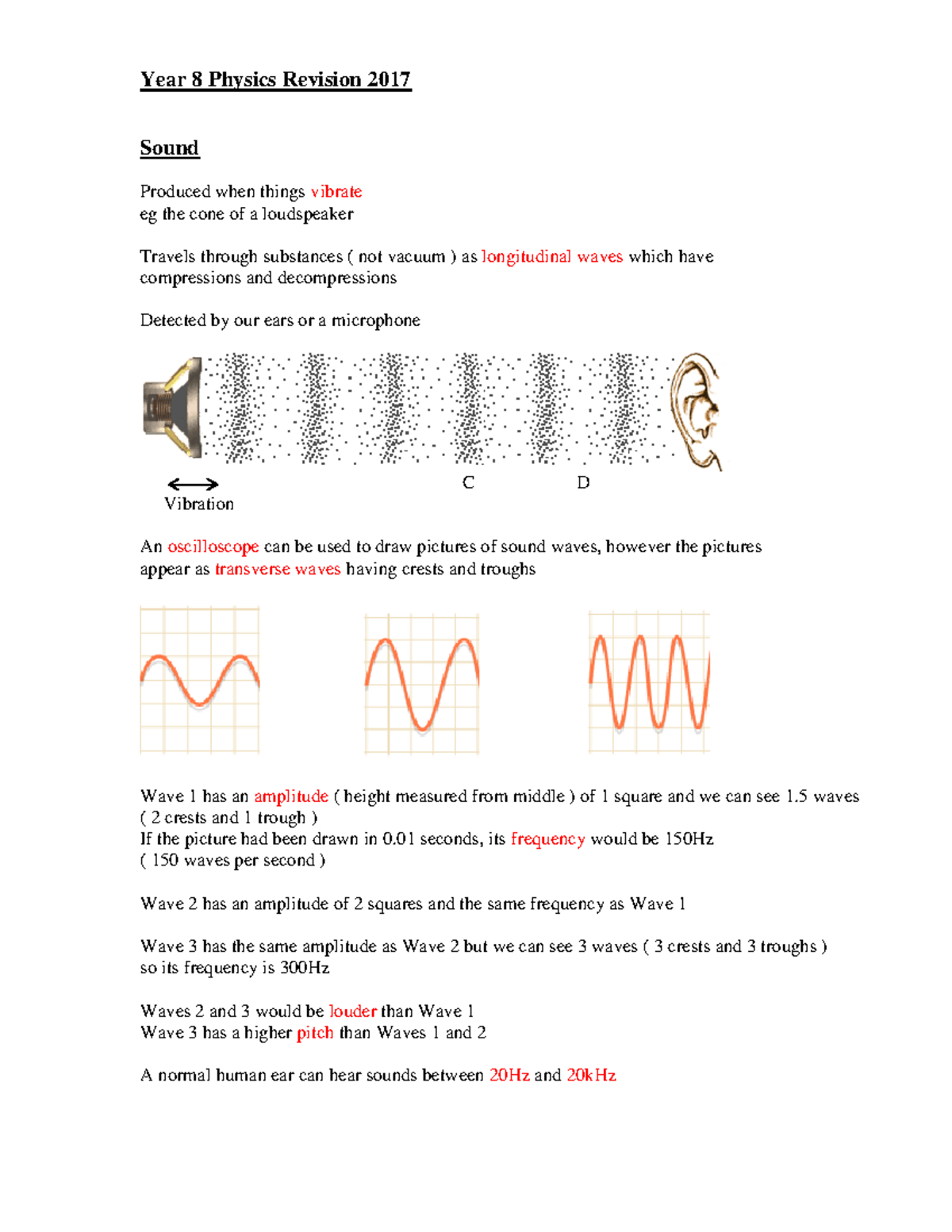 Year 8 Physics Revision 2017 - Year 8 Physics Revision 2017 Sound ...