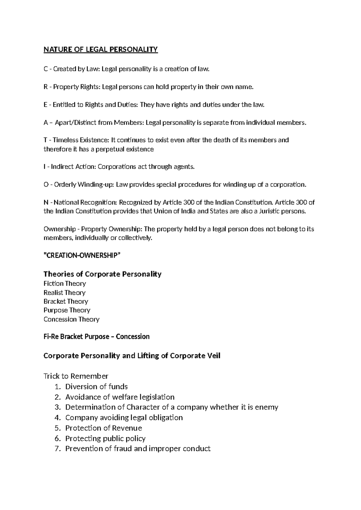 Nature OF Legal Personality - NATURE OF LEGAL PERSONALITY C - Created ...