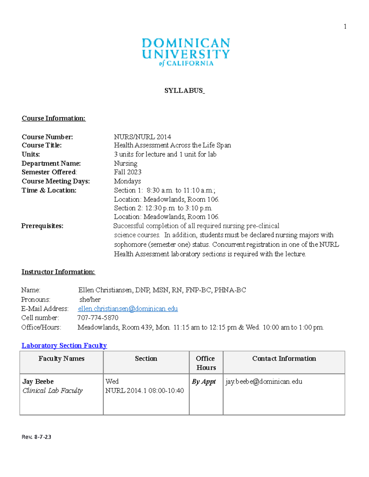 HA Syllabus Fall 23 - yes - SYLLABUS Course Information: Course Number ...