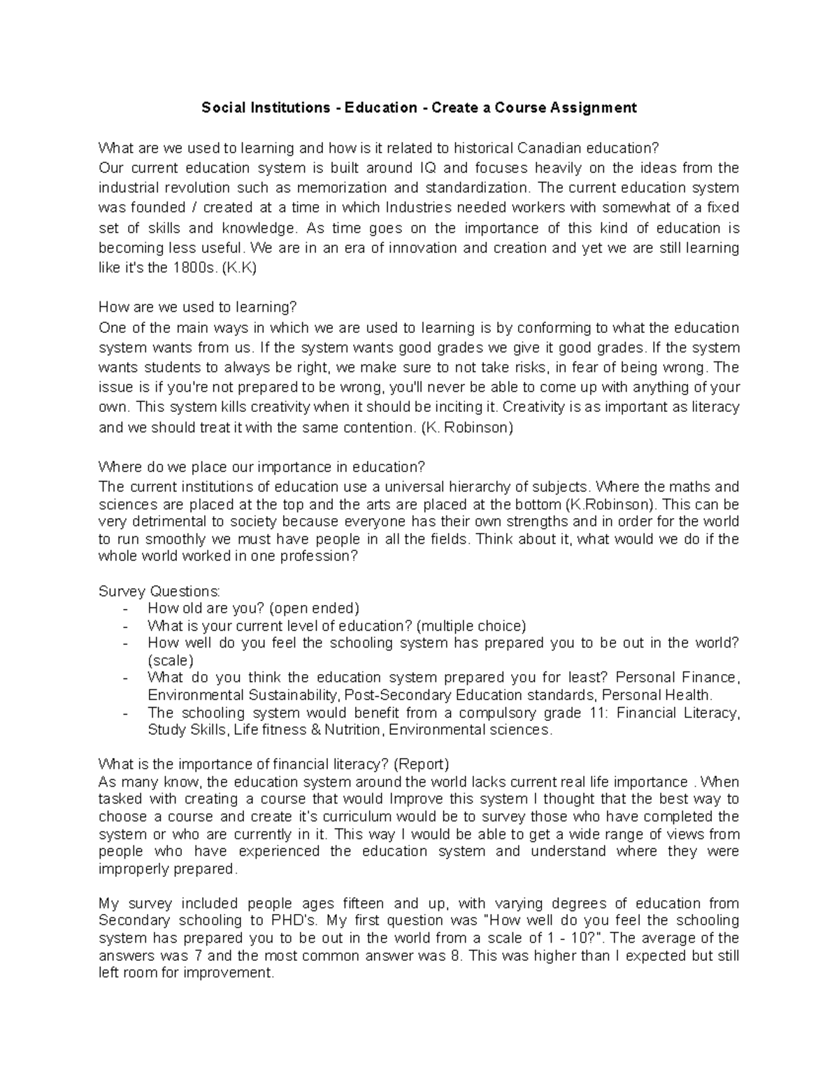 Social Institutions - Education - Create a Course Asignment - The ...