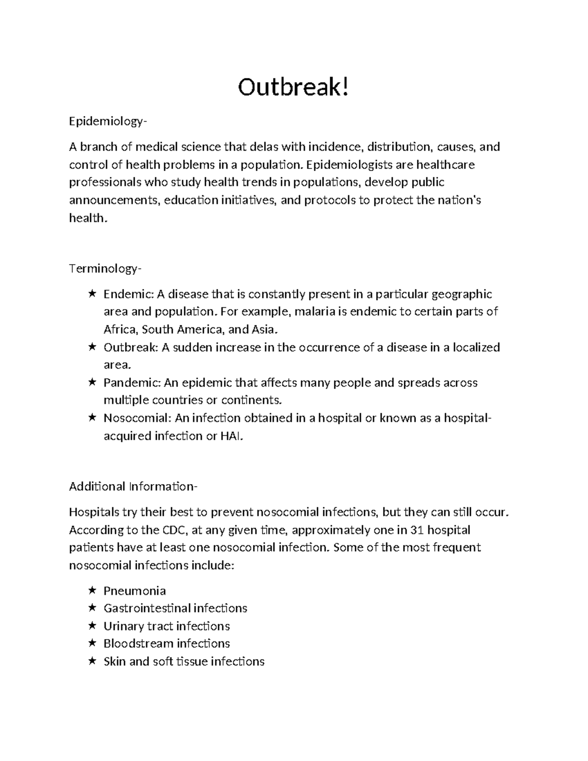 3.1.1 Notes - Outbreak! Epidemiology- A branch of medical science that ...