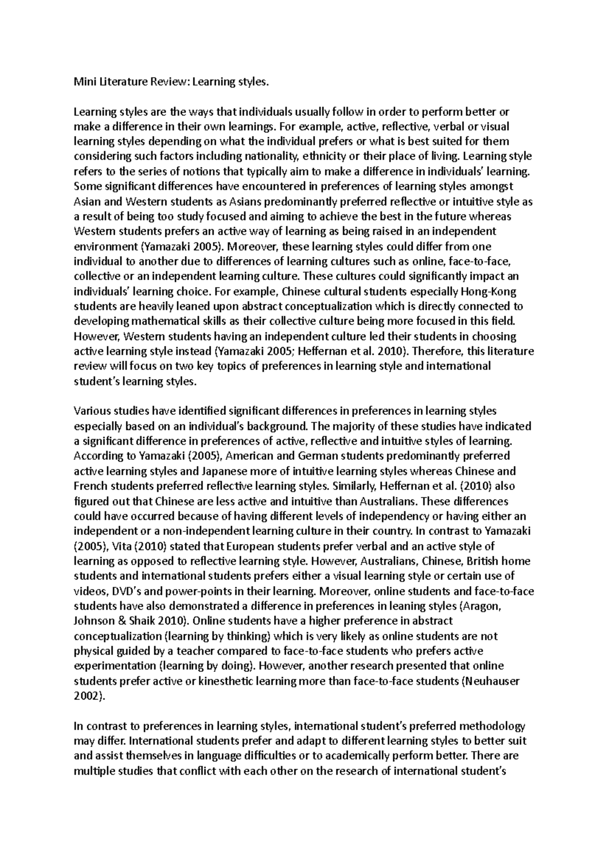 Mini literature review - Mini Literature Review: Learning styles ...