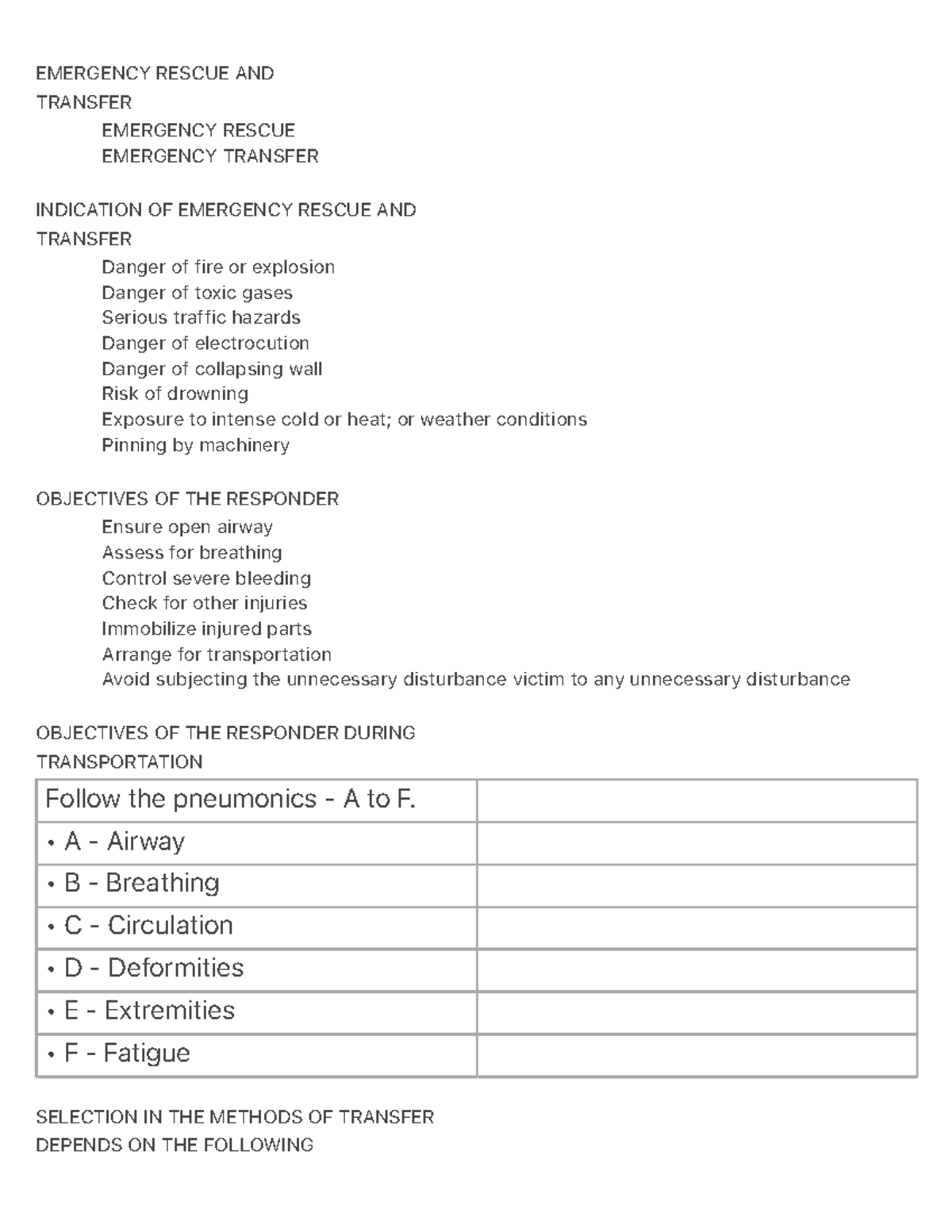 Emergency- Rescue-AND - EMERGENCY RESCUE AND TRANSFER EMERGENCY - Studocu