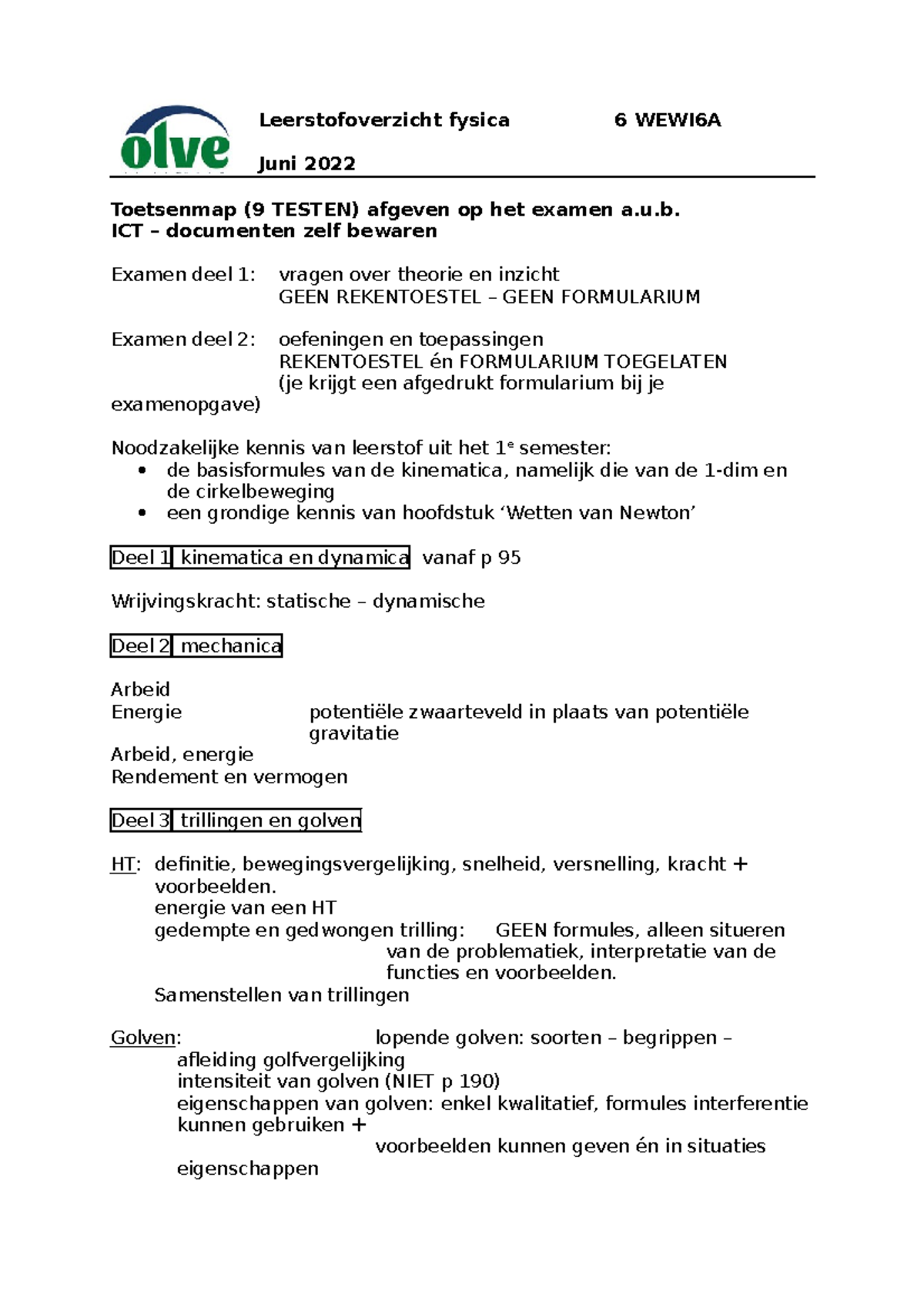 Leerstofoverzicht 63 juni 2022 - Leerstofoverzicht fysica 6 WEWI6A Juni ...