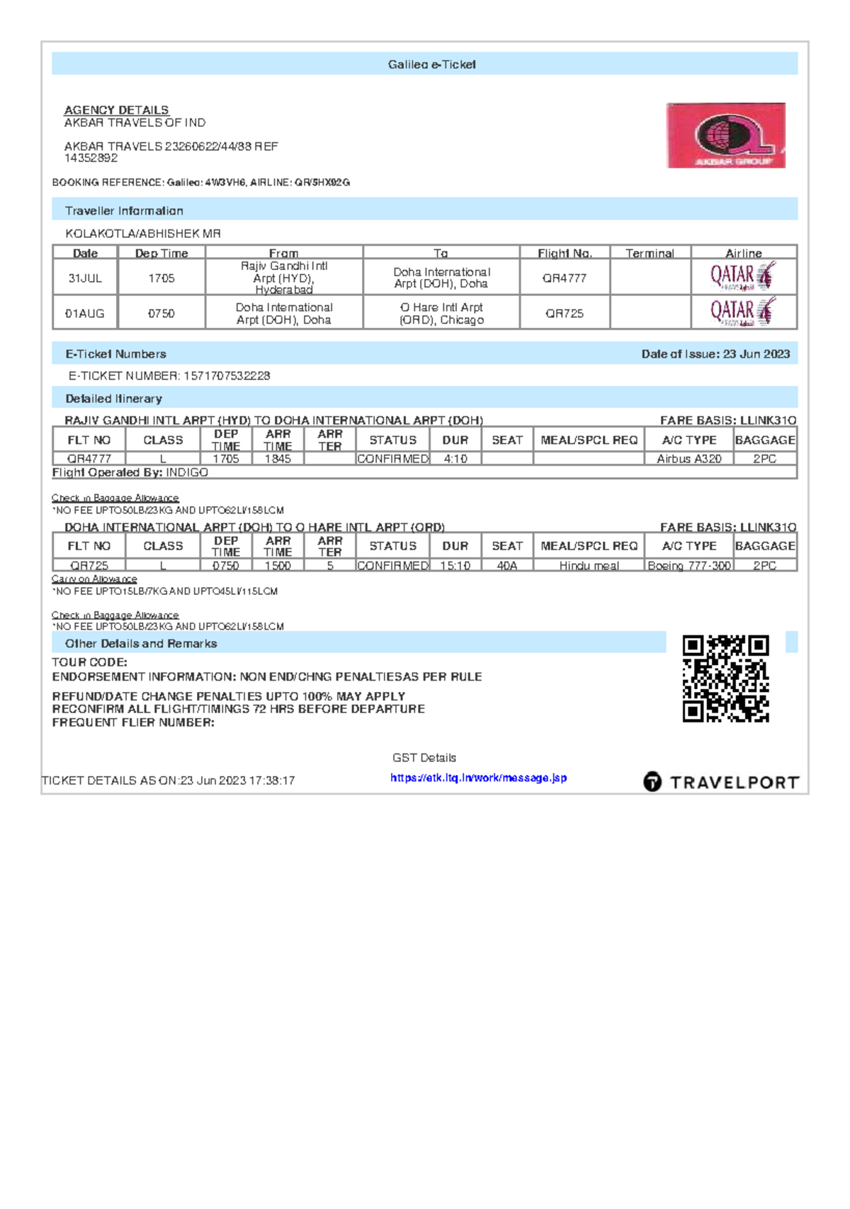 Kolakotla Abhishek MR - very good book - Galileo e-Ticket AGENCY ...
