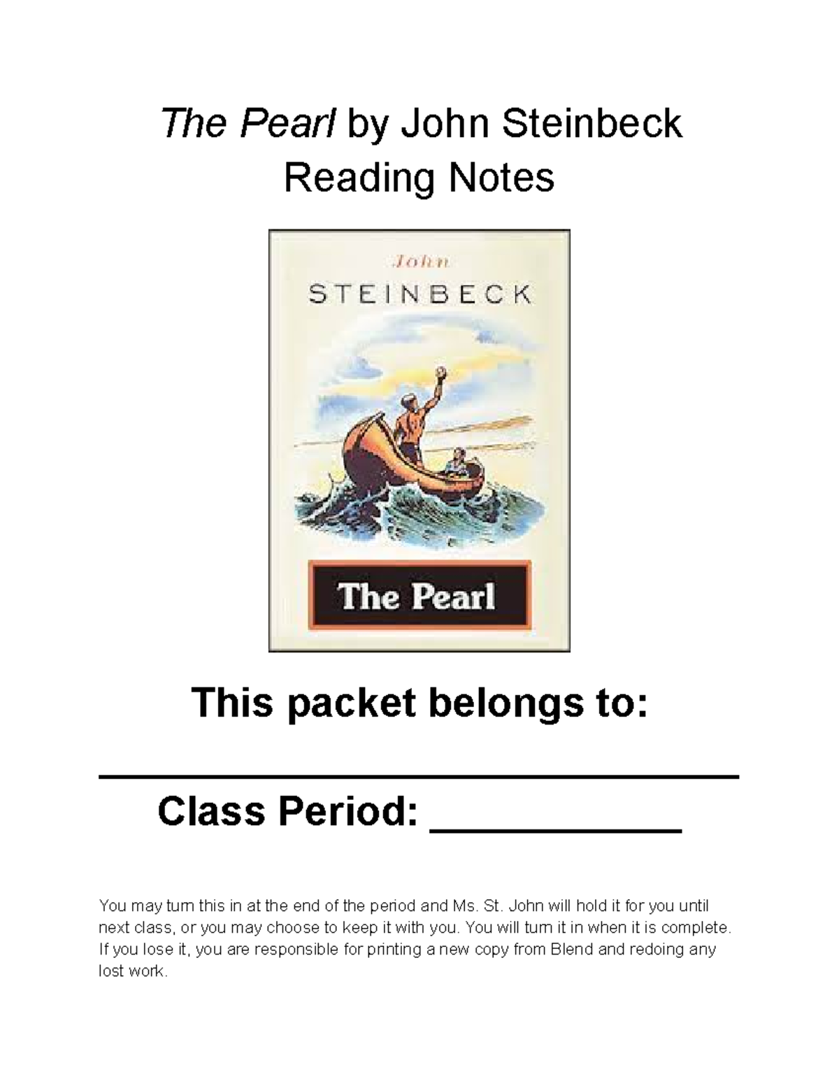 The Pearl by John Steinbeck packet cover-merged - The Pearl by John ...