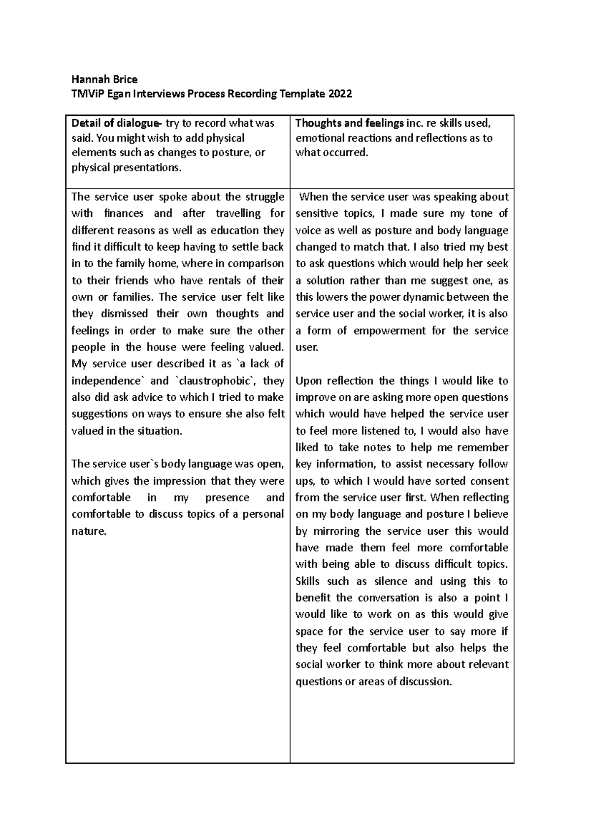 Egan interview template - Hannah Brice TMViP Egan Interviews Process ...