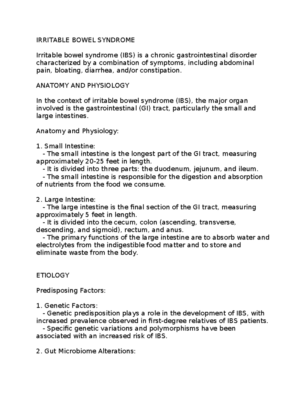 IBS- Overall- Explanation - IRRITABLE BOWEL SYNDROME Irritable bowel ...