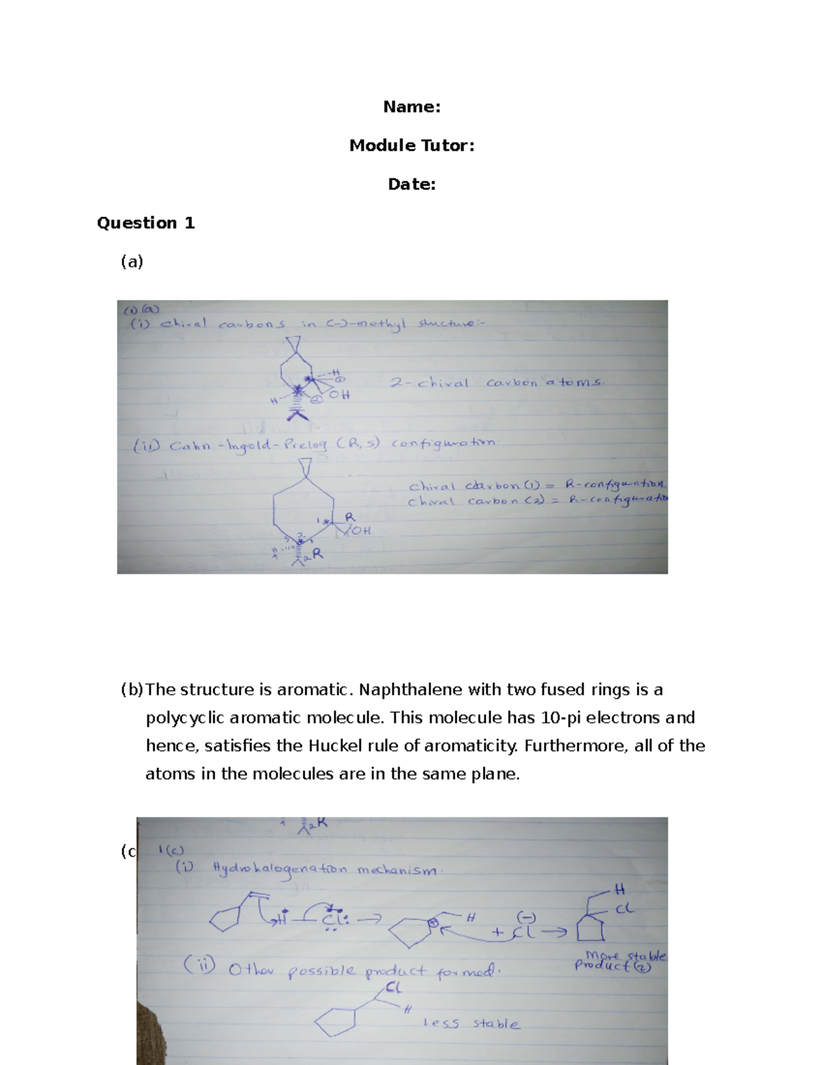Chem - Paper was chemistry assignment - Name: Module Tutor: Date ...