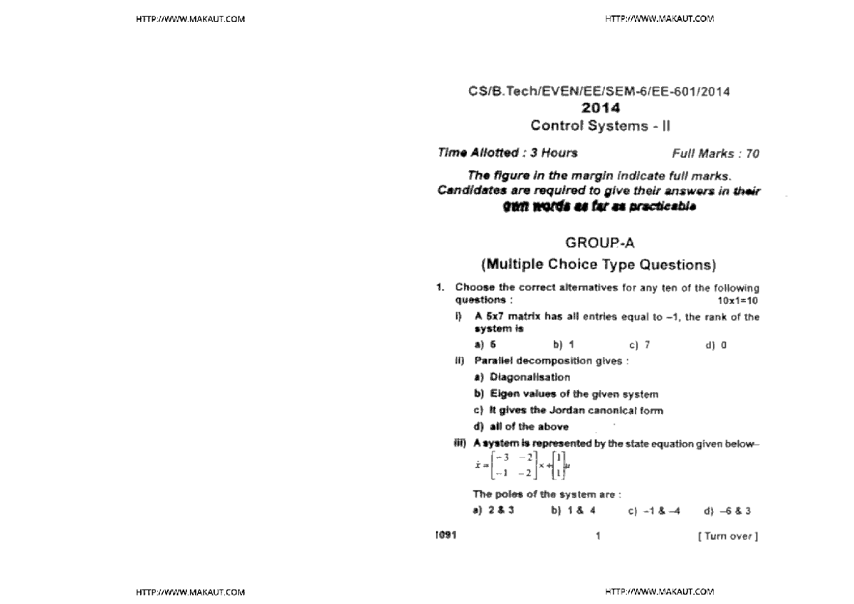 Btech-ee-601-control-systems-2-2014 compress - 2014 Control Systems II Time Allotted : 3 Hours ...