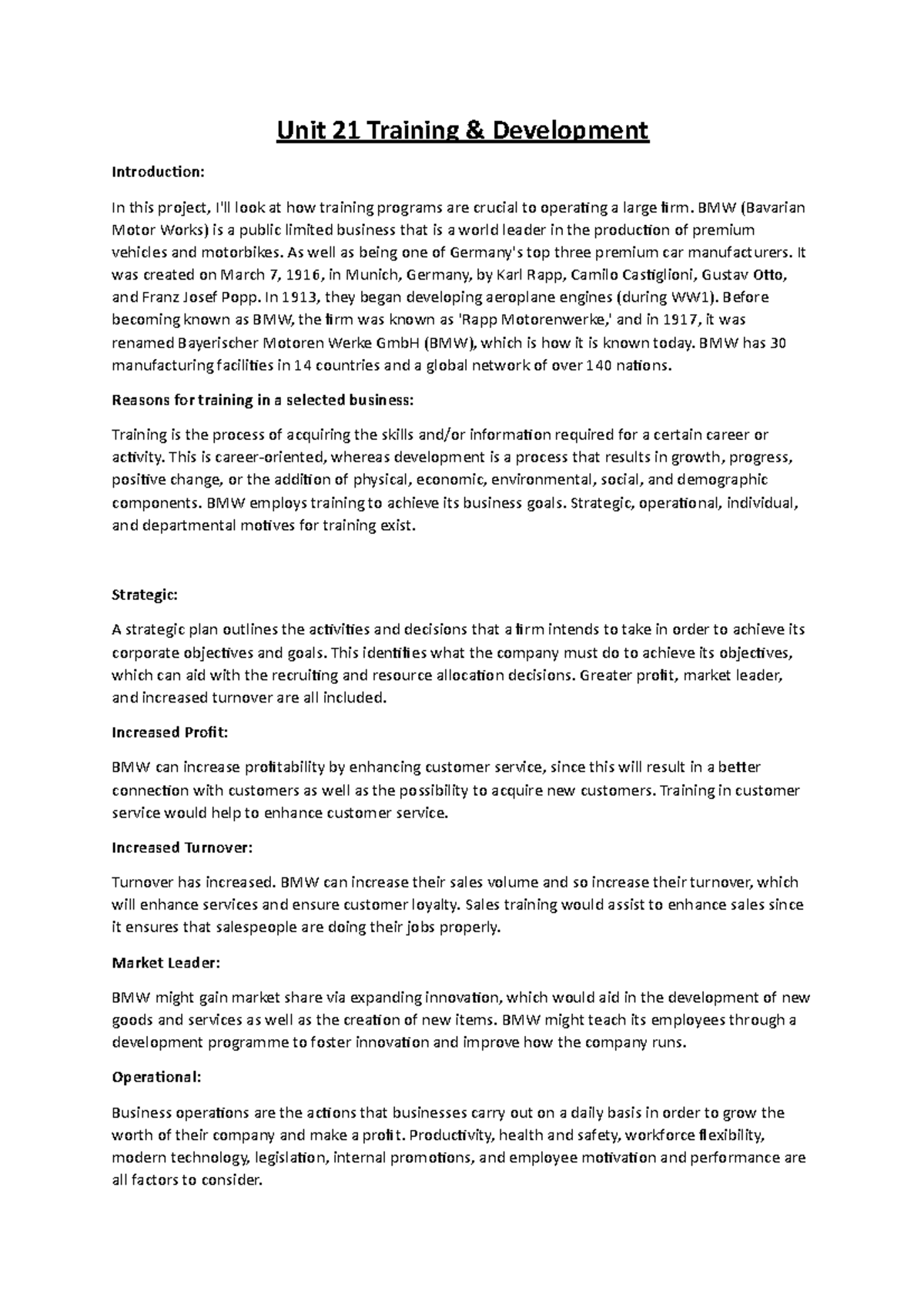 P1 - unit 19 - Unit 21 Training & Development Introduction: In this ...