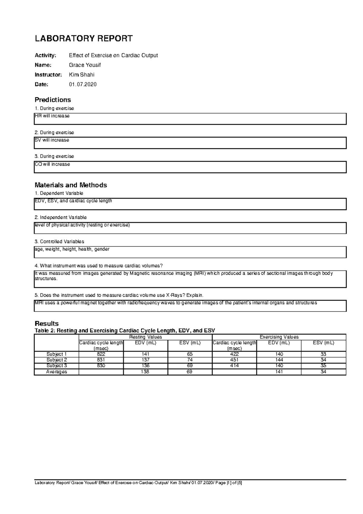 Anatomy and physiology II task two assignment - LABORATORY REPORT ...