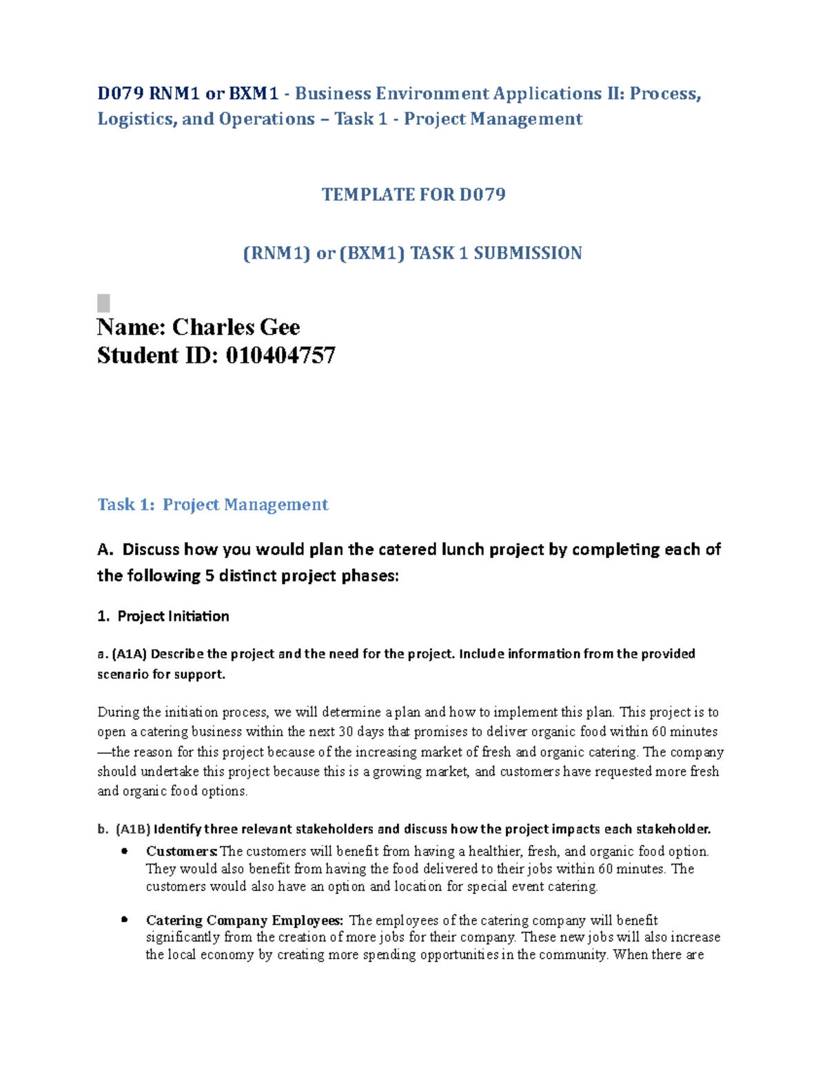 Task 1 D079 - task 1 from D079 - D079 RNM1 or BXM1 - Business ...