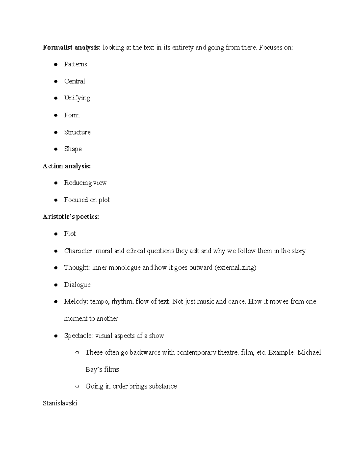 Reading plays notes - Professor Chelsea Hickman - Formalist analysis ...