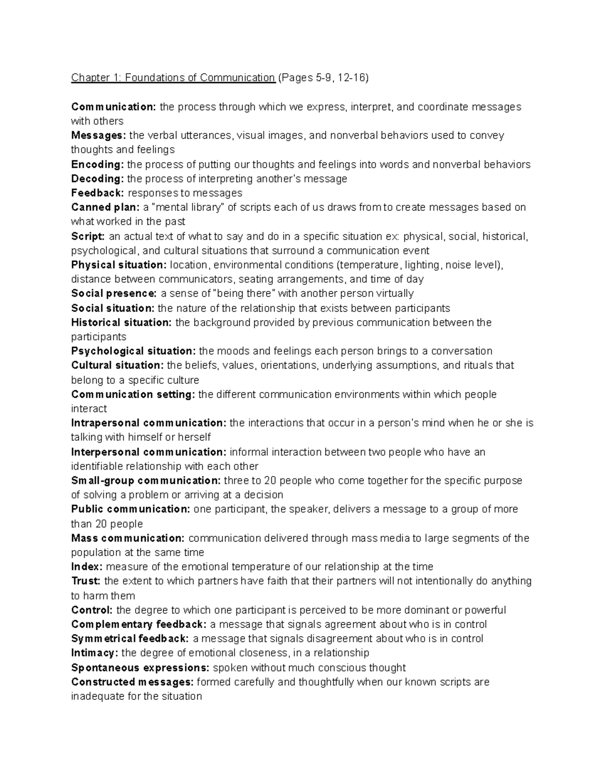 COM1000 Module 2 notes - Chapter 1: Foundations of Communication (Pages ...