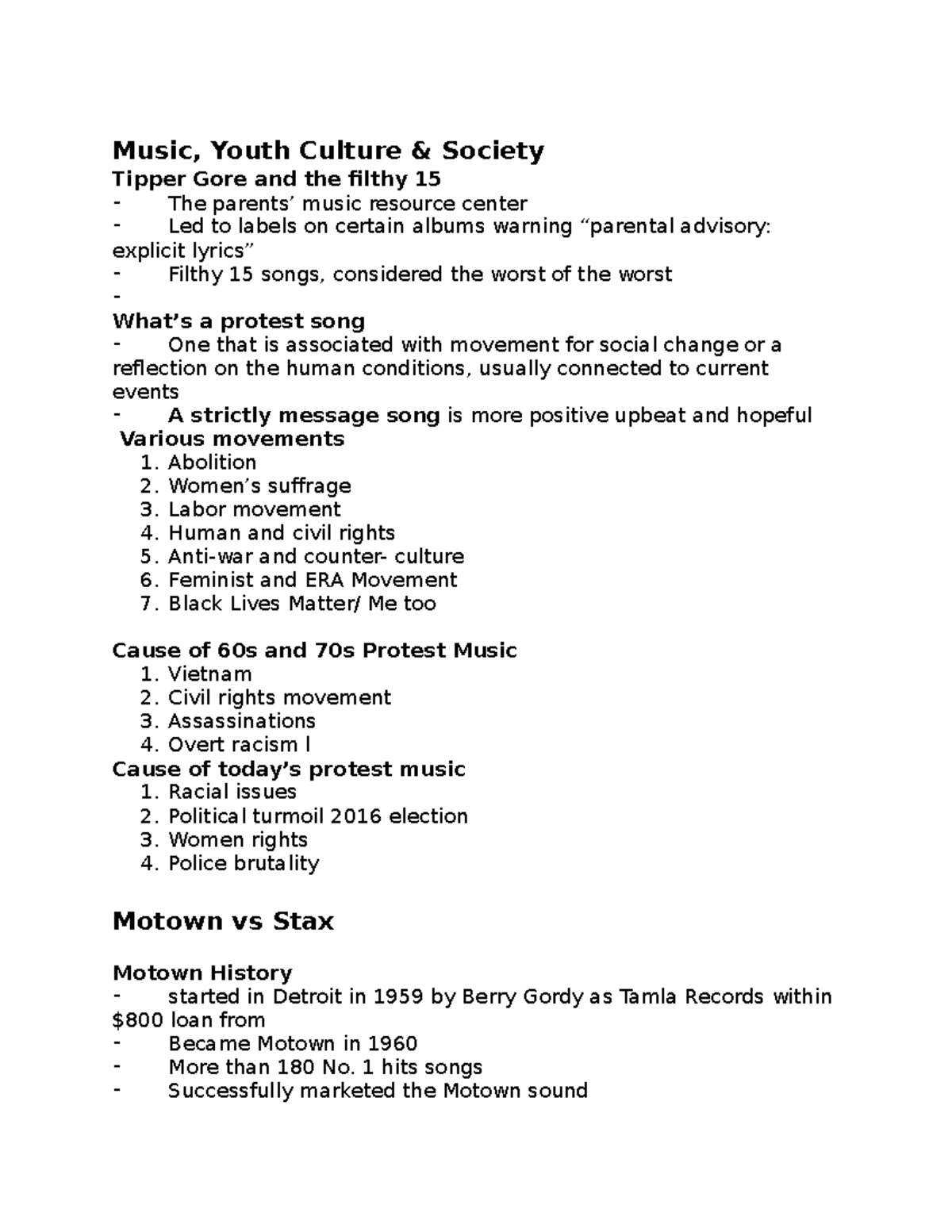 Music - JRSM1700 Notes - Music, Youth Culture & Society Tipper Gore and ...