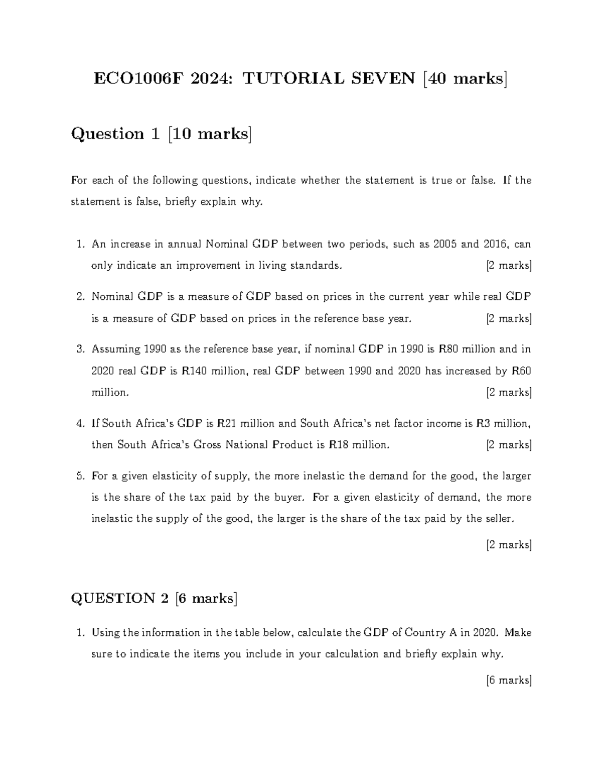 Tutorial Submission 7 - SOEM MORE TUTS KID - ECO1006F 2024: TUTORIAL ...