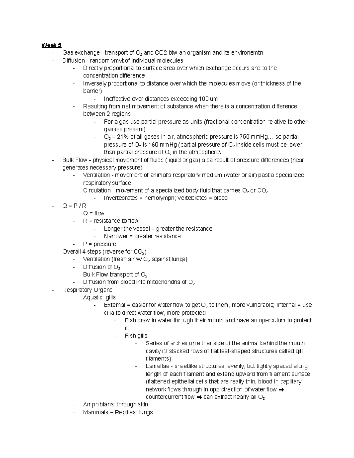 LS 7C Textbook Notes - Week 5 - Week 5 - Gas exchange - transport of O ...