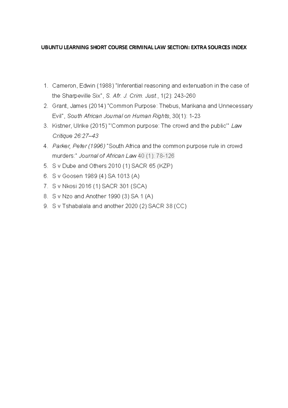 UL short course Criminal Law section extra sources - UBUNTU LEARNING ...
