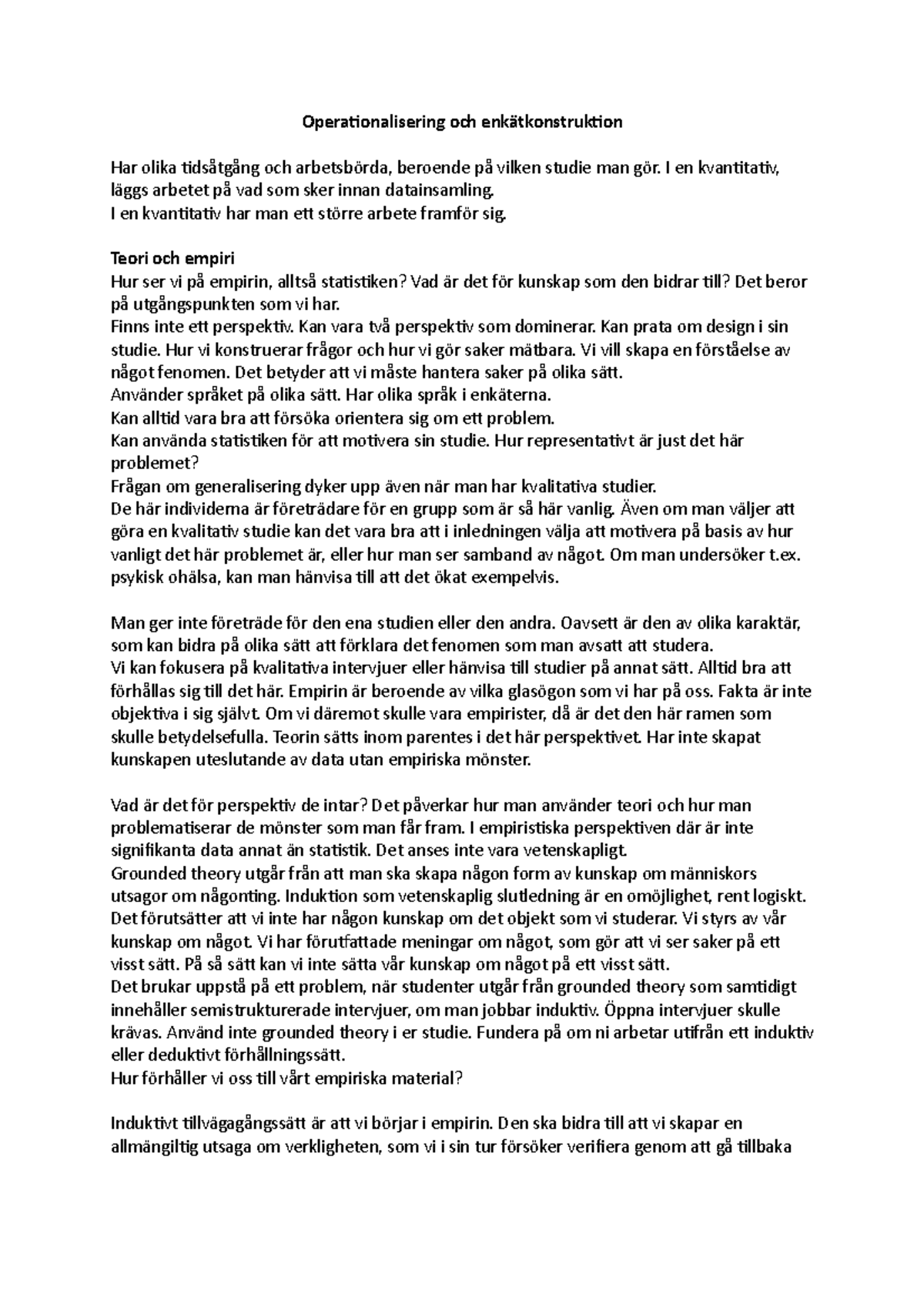 Operationalisering och enkätkonstruktion - Operaionalisering och ...
