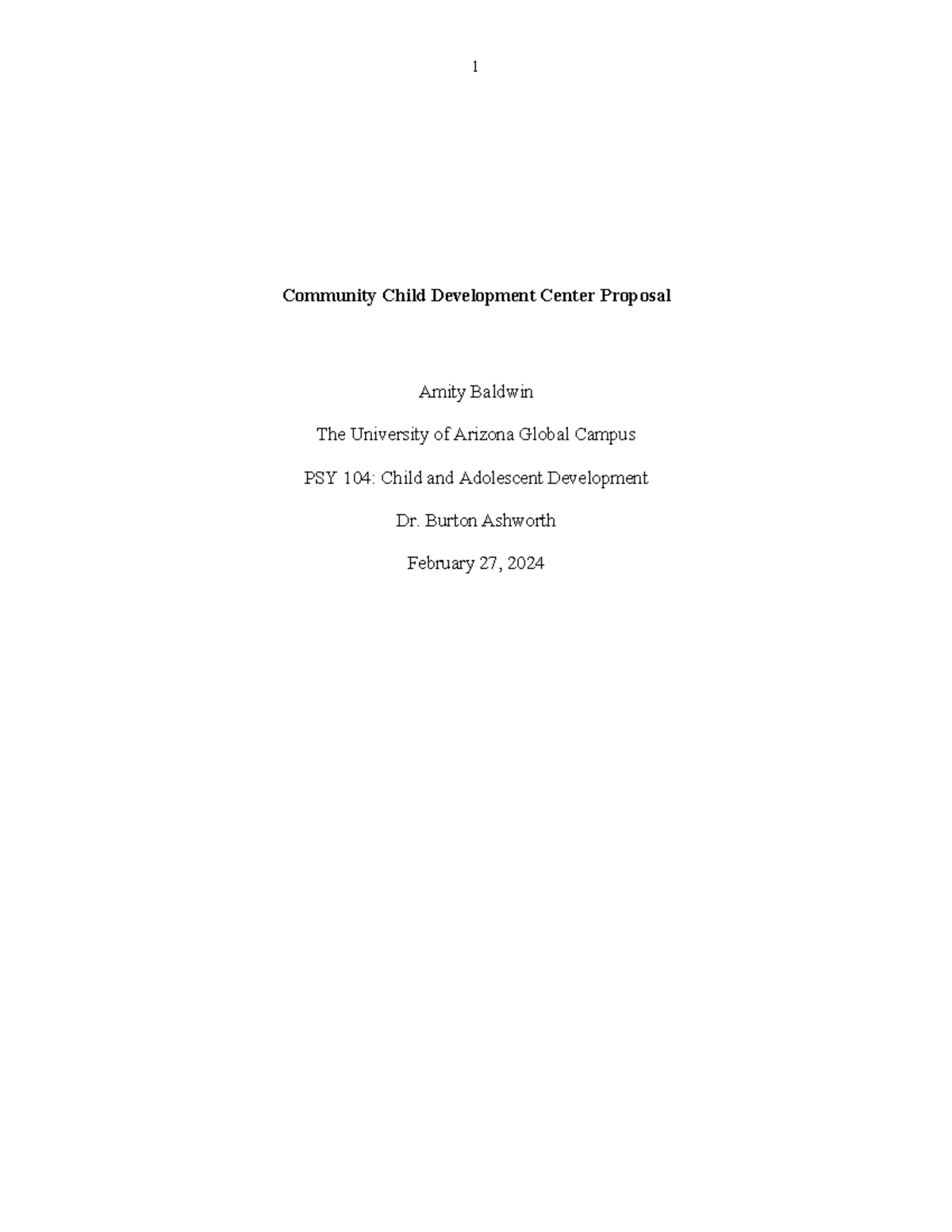 PSY 104 Week 2 assignment - Community Child Development Center Proposal ...
