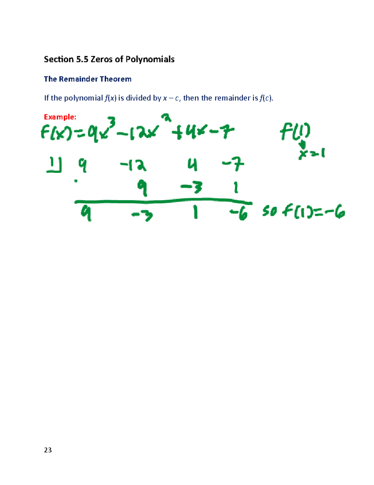 Section 5.5 Zeros of Polynomials - Section 5 Zeros of Polynomials The ...