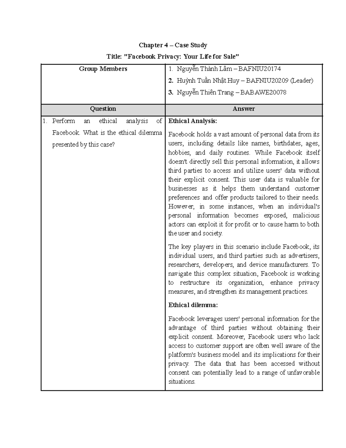 MIS chap 4 case - Chapter 4 – Case Study Title: "Facebook Privacy: Your ...