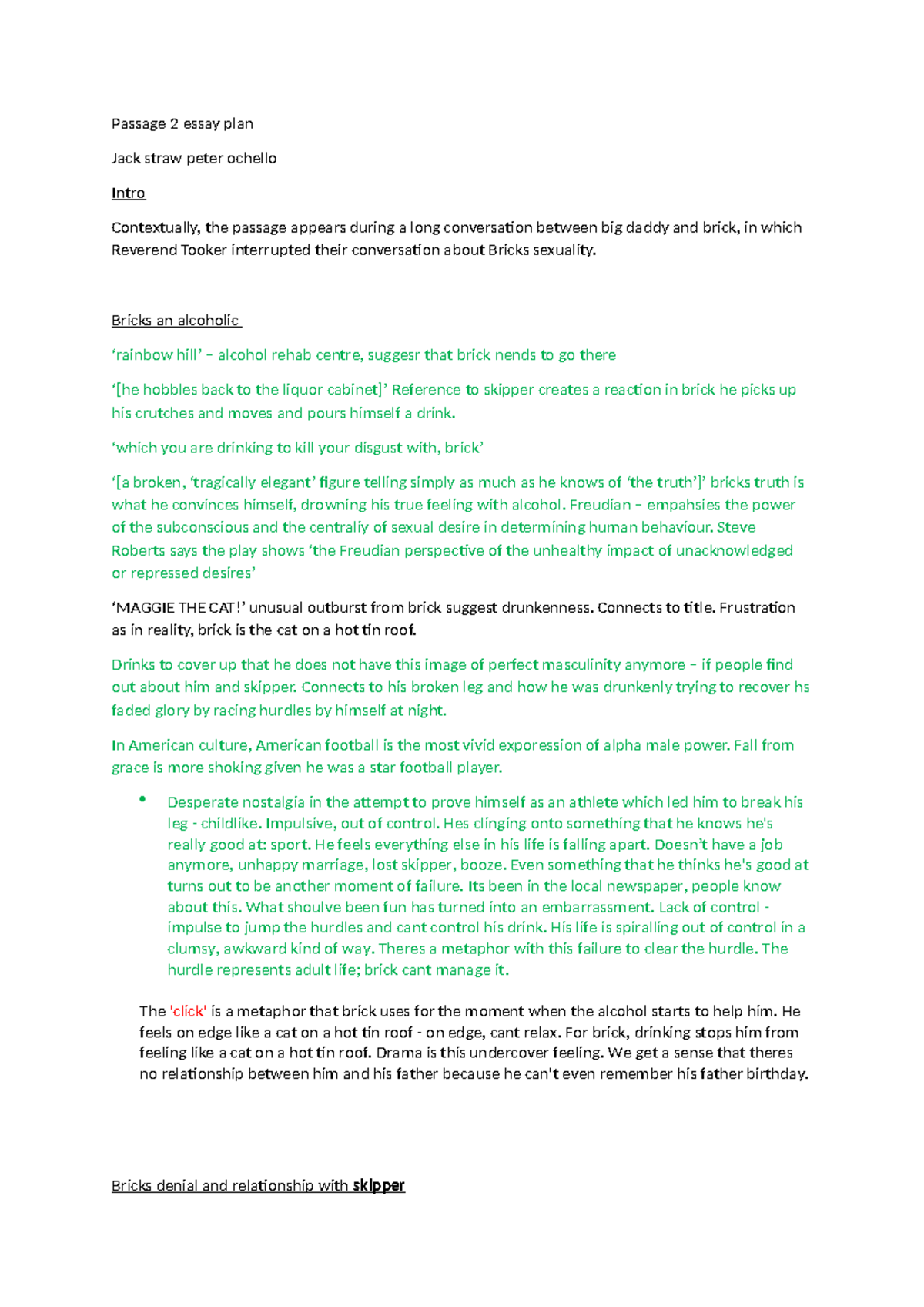 Coahtr passage 2 essay plan - Passage 2 essay plan Jack straw peter ...