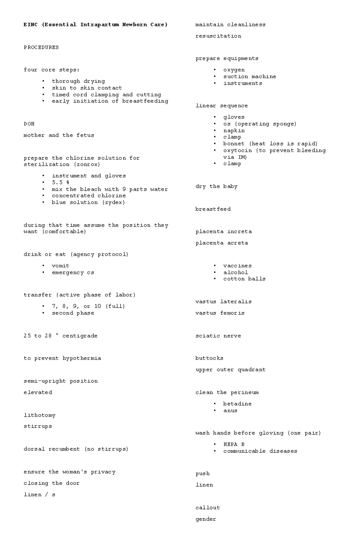 EINC - N / A - EINC (Essential Intrapartum Newborn Care) PROCEDURES ...