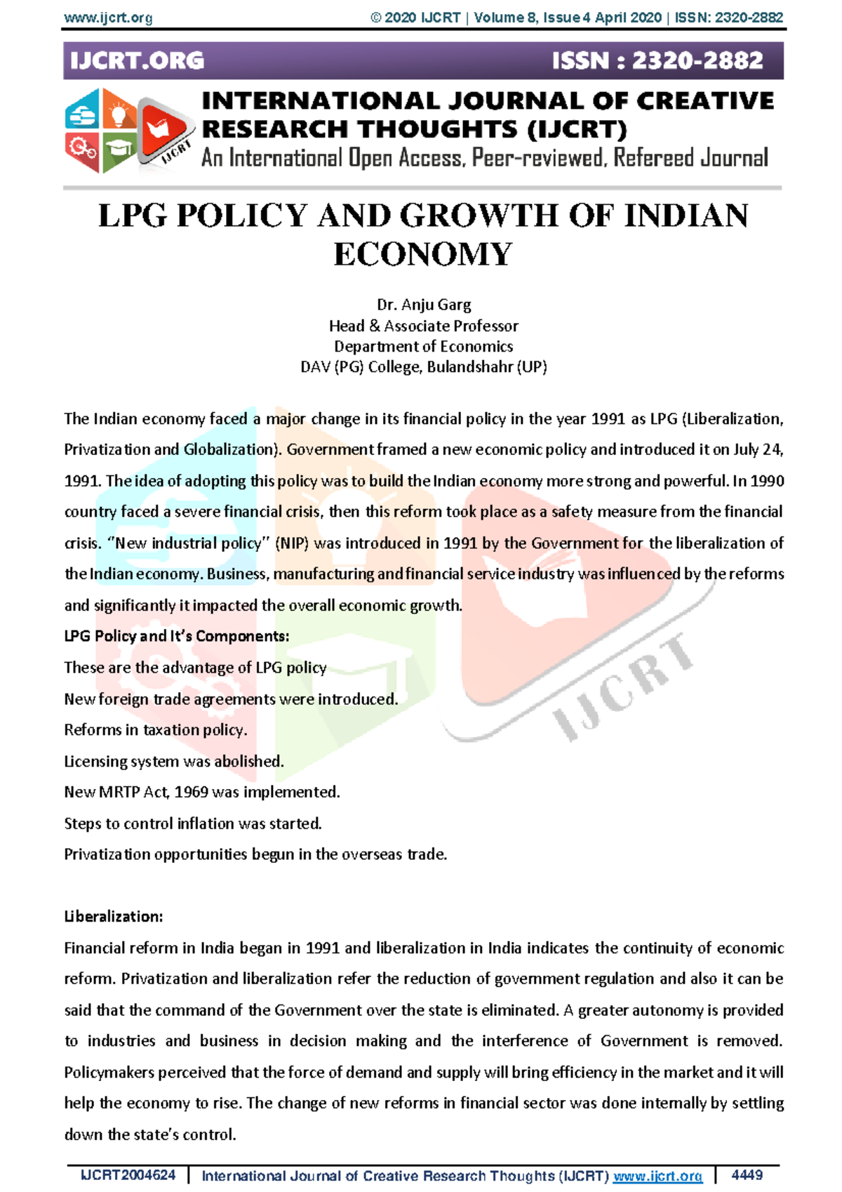 LPG Policy AND Growth OF Indian - LPG POLICY AND GROWTH OF INDIAN ...