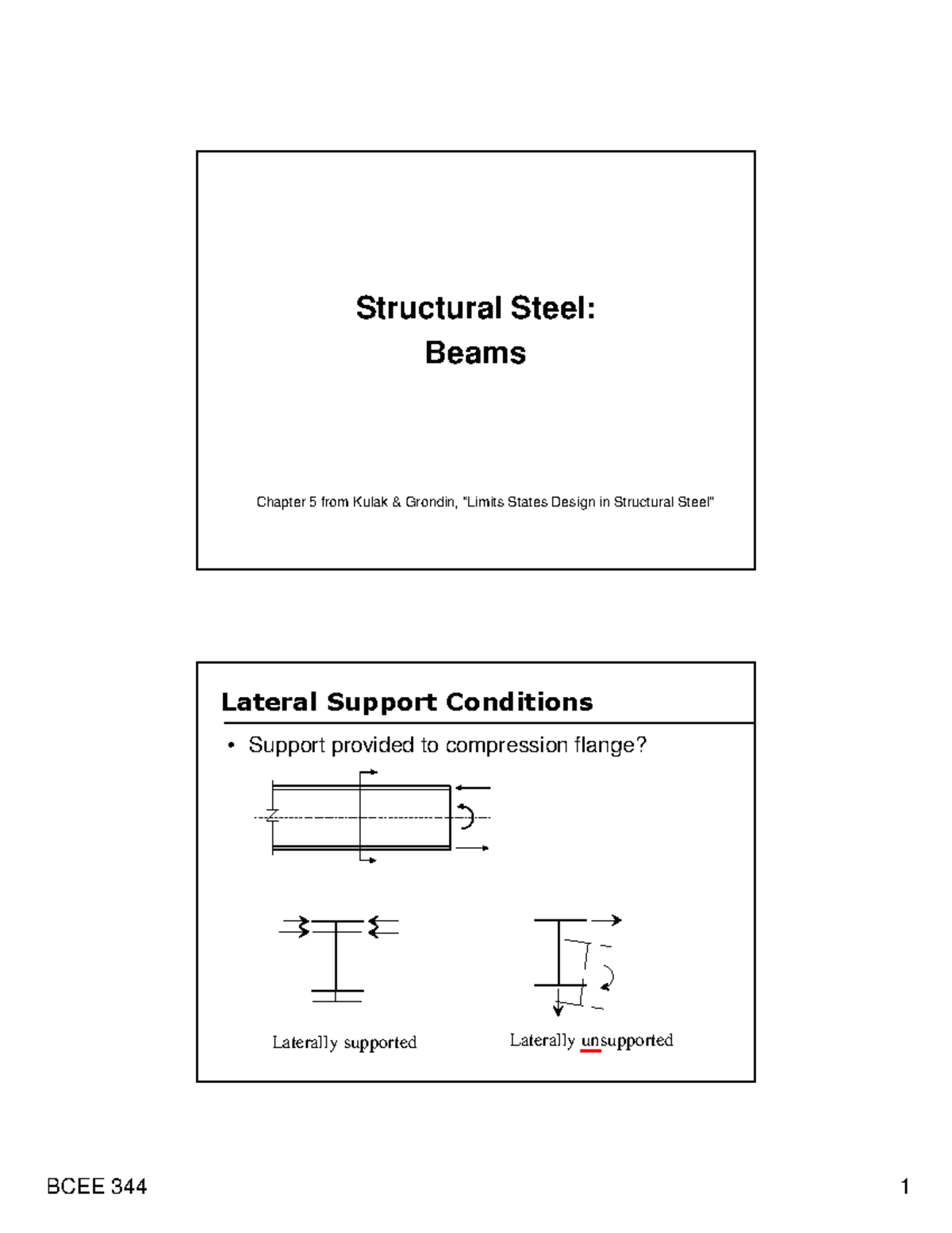 BCEE 344 Laterally Unbraced beam - Structural Steel: Beams Chapter 5 ...