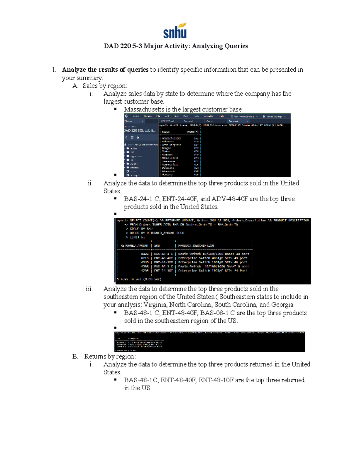 DAD 220 5-3 Major Activity Analyzing Queries - DAD 220 5-3 Major Activity: Analyzing Queries ...
