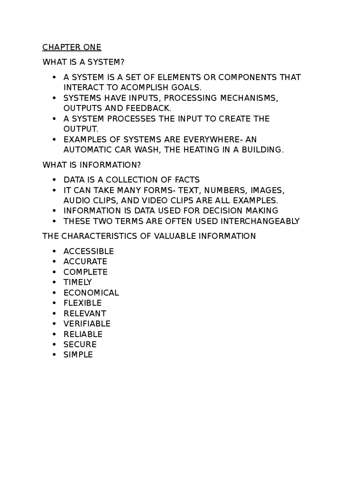 Chapter ONE - CHAPTER ONE WHAT IS A SYSTEM? A SYSTEM IS A SET OF ...