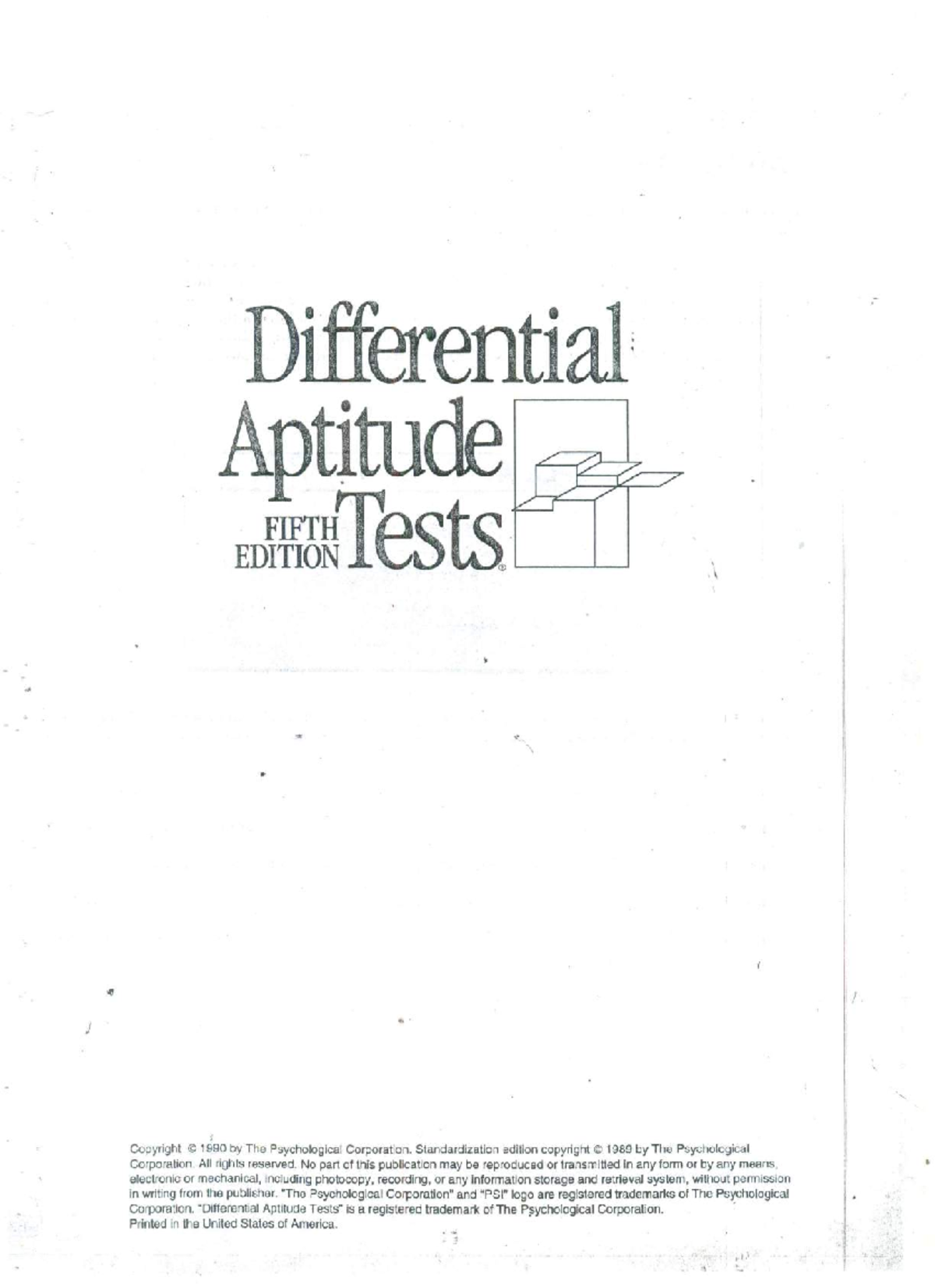 Differential Aptitude test - Differential Aptitude EDITION FIFTH Tests ...