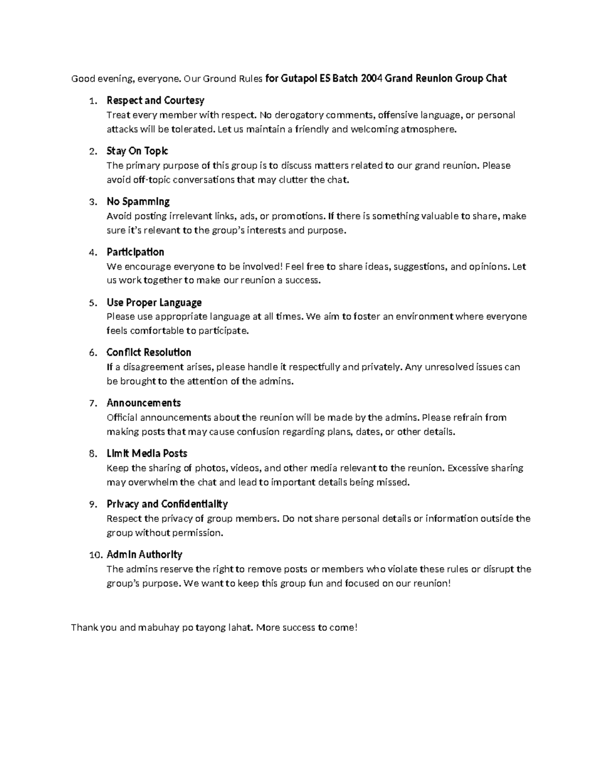 GC Ground Rules - Good evening, everyone. Our Ground Rules for Gutapol ...