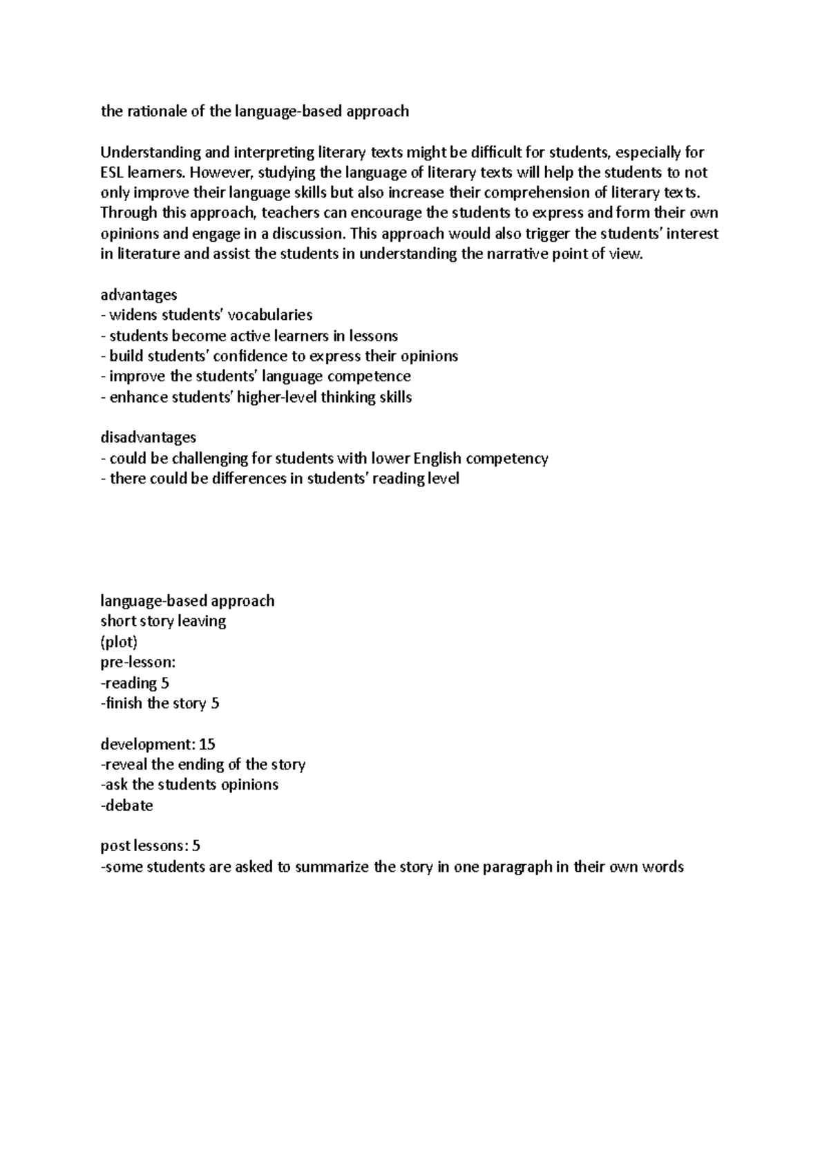 Lesson plan - the rationale of the language-based approach ...