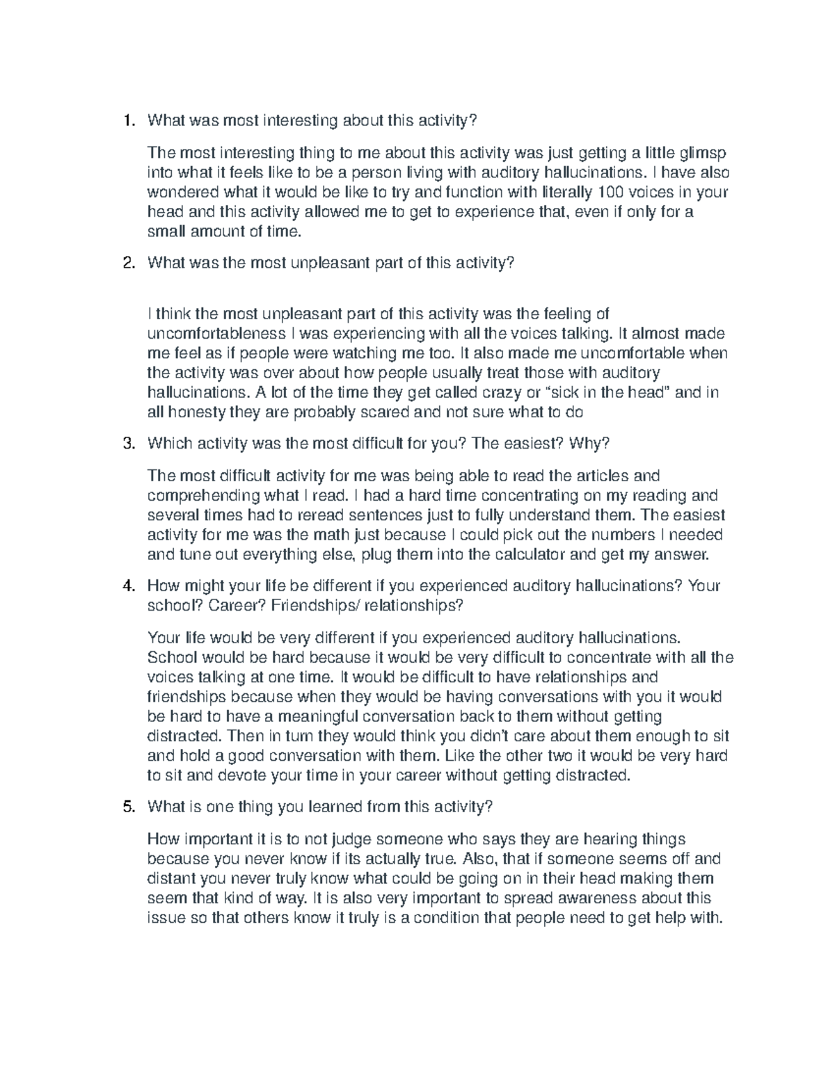 Auditory Hallucination Simulation - What was most interesting about ...