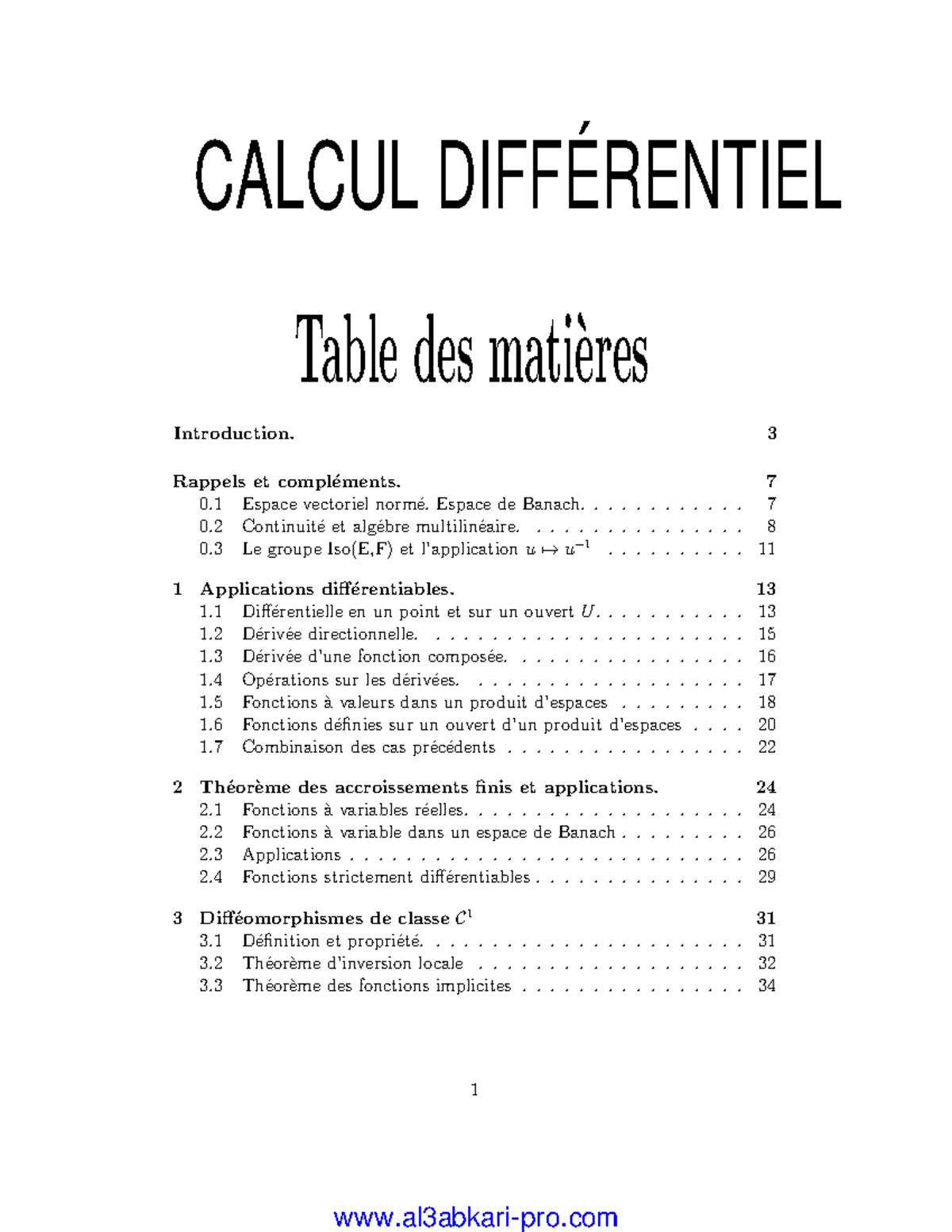 Cours Calcul différentie - Table des mati`eres Introduction. Rappels et ...