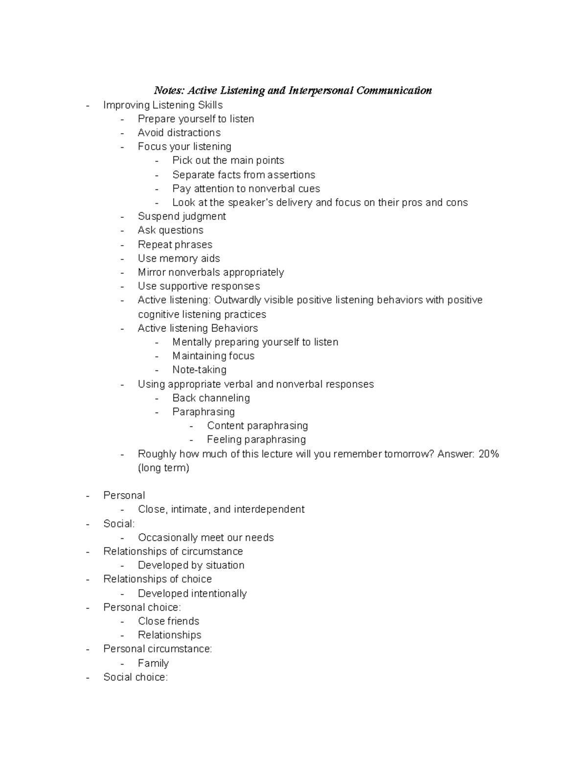 Active Listening and Interpersonal Communication - Notes: Active ...