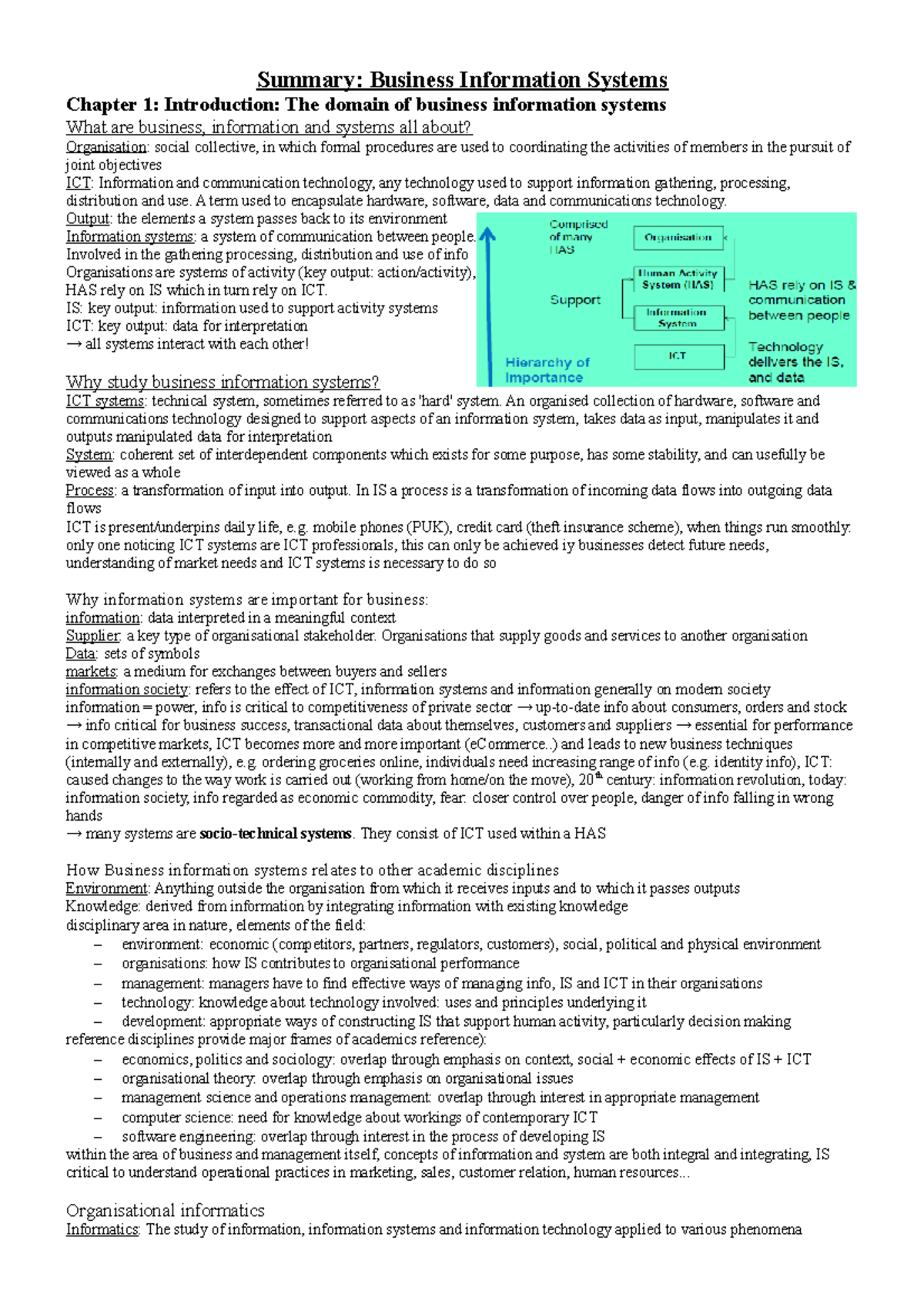 Revision Notes: Book " Business Information Systems ", Chapter 1-12 ...