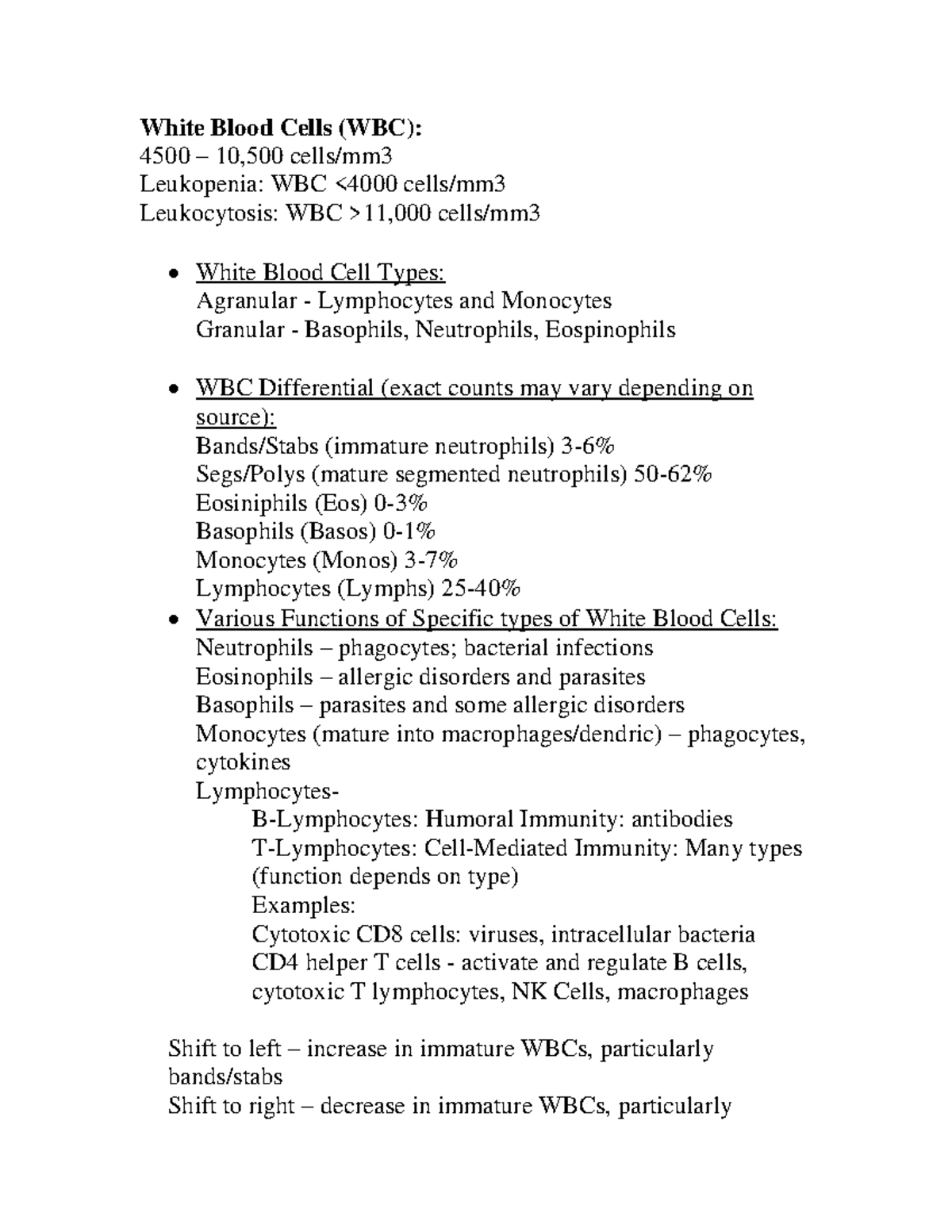WBC Indices - WBC - White Blood Cells (WBC): 4500 – 10,500 cells/mm3 ...