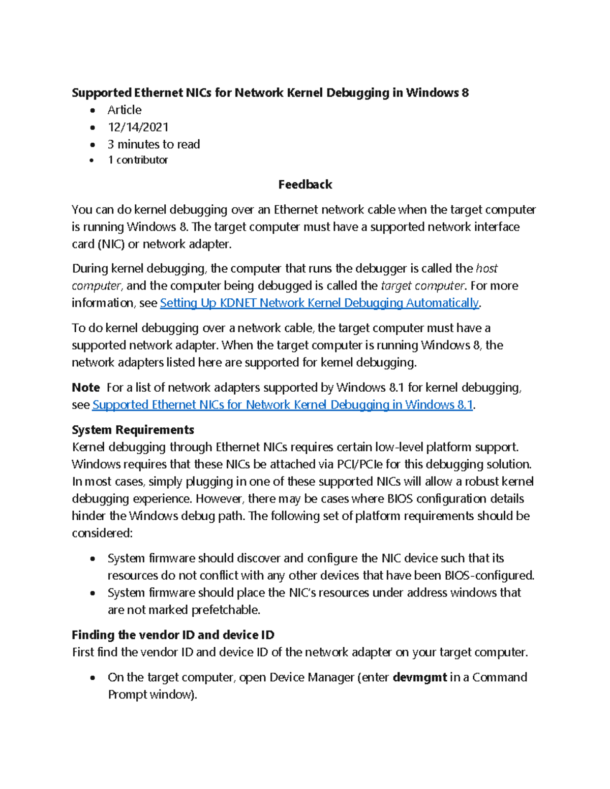 Document 33 (56) - Bob - Supported Ethernet NICs for Network Kernel Debugging in Windows 8 ...