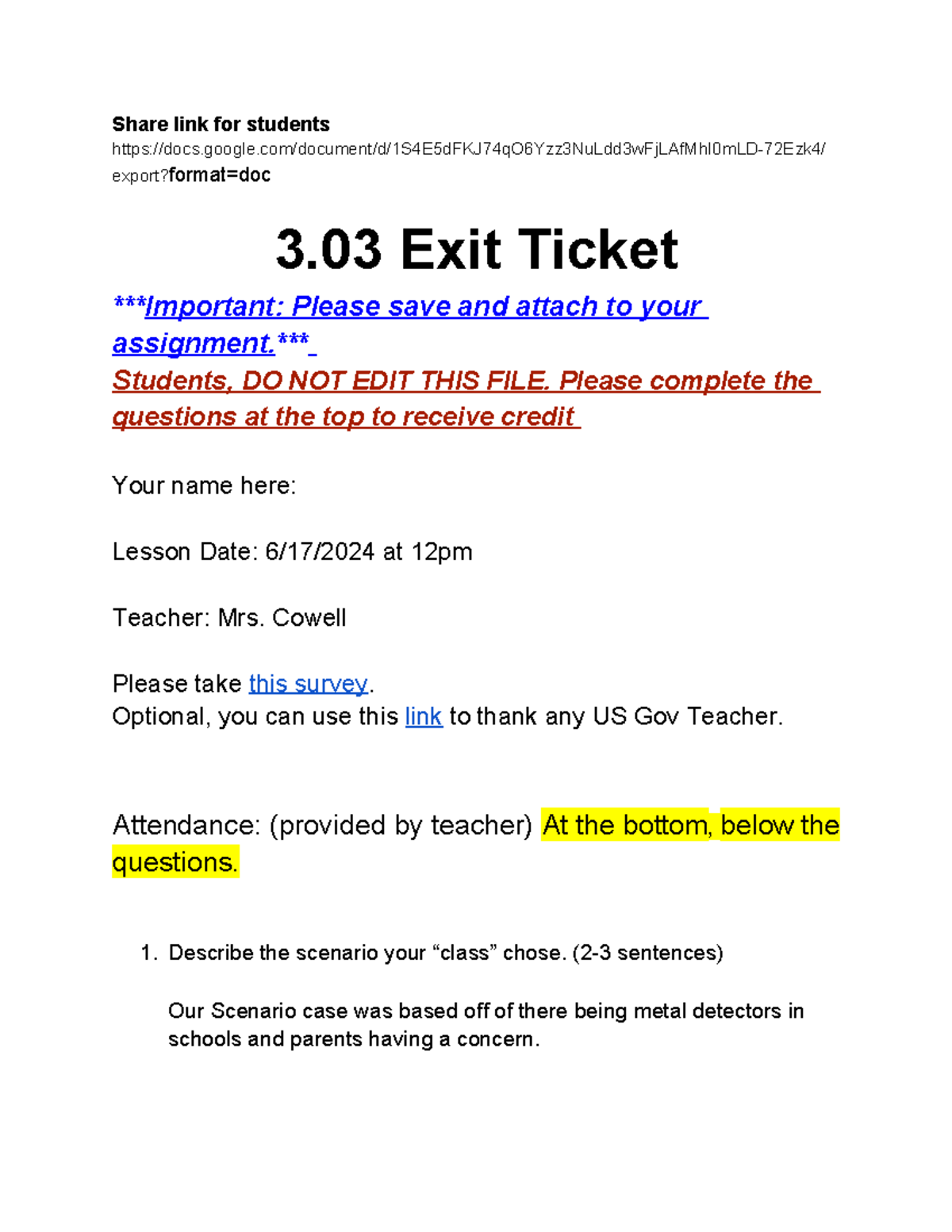 Copy of 3.03 Exit Ticket v23 - Share link for students - Studocu