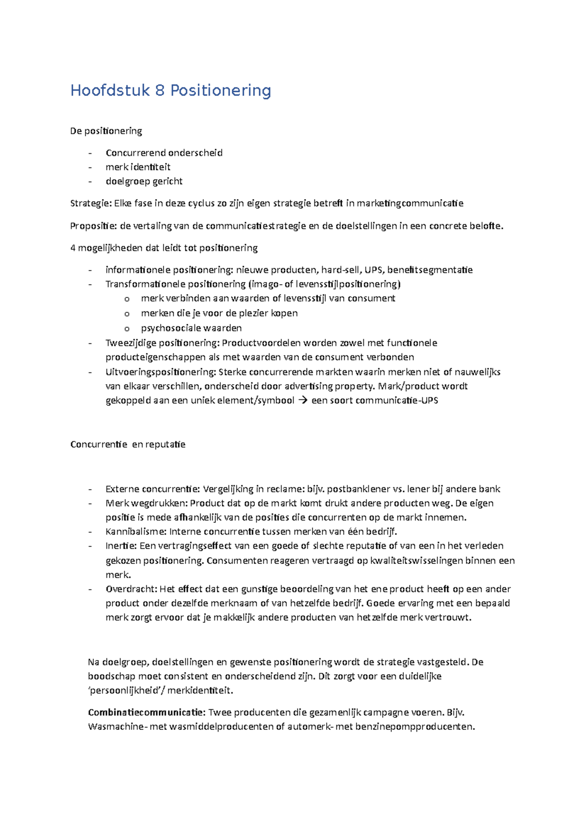 Hoofdstuk 8 Positionering - Hoofdstuk 8 Positionering De positionering ...