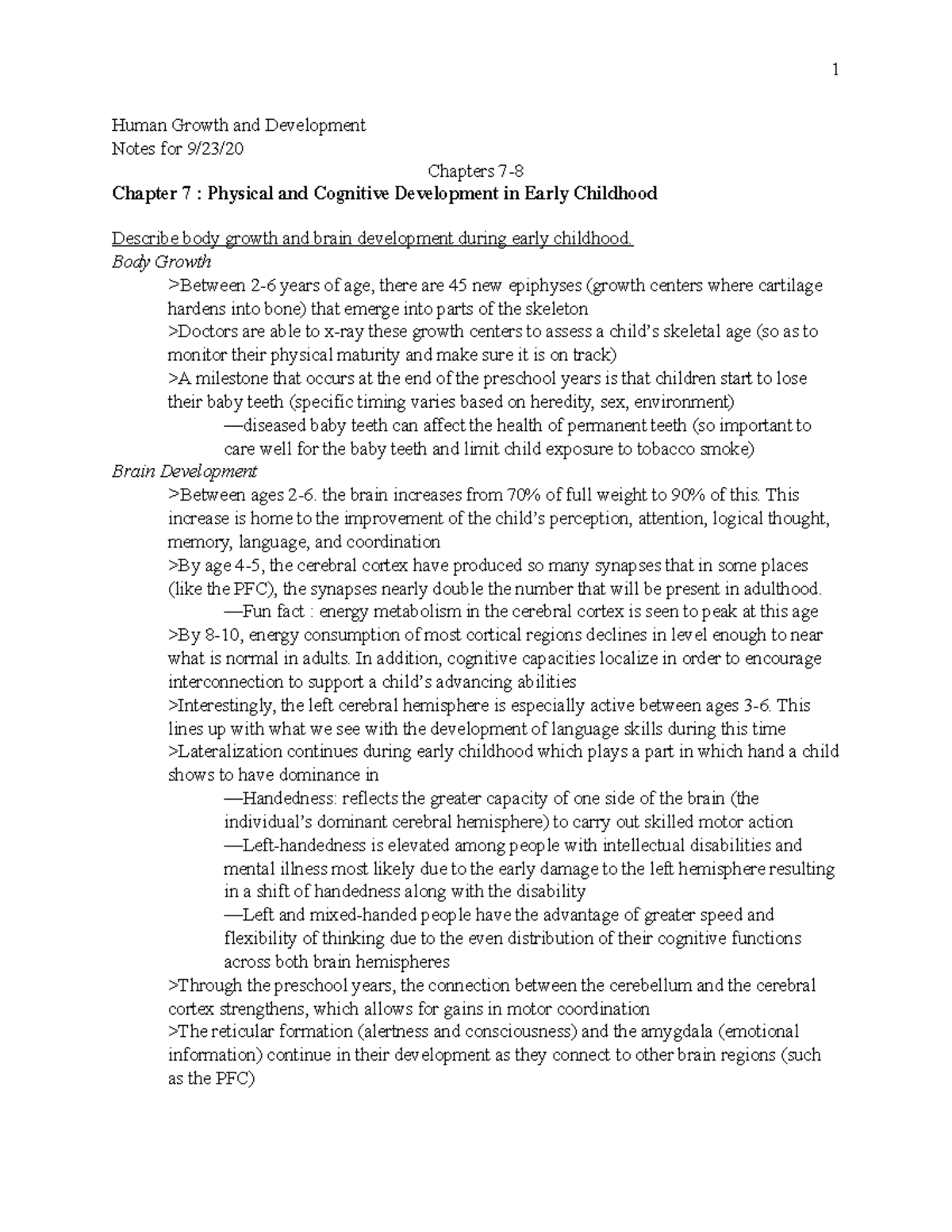 Ch. 7-8 - Summary of chapters 7-8 - Human Growth and Development Notes ...
