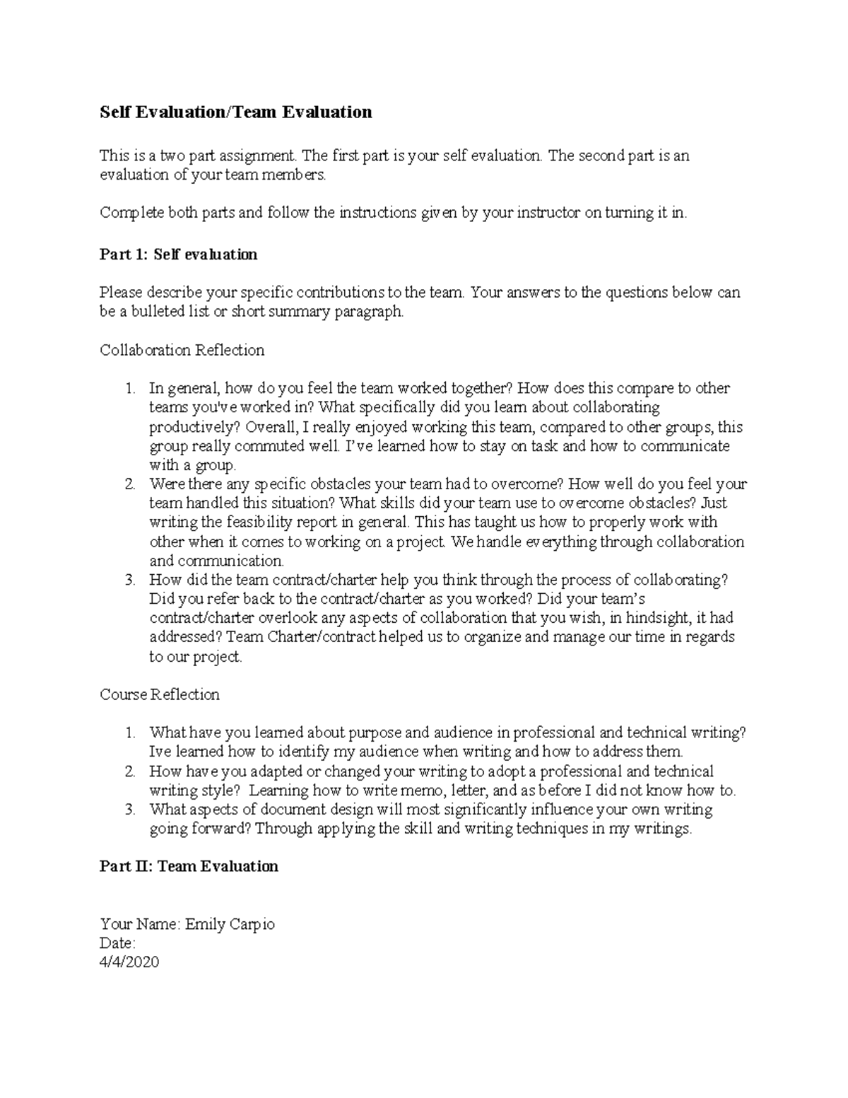 19SU Self Team-Evaluation-Exercise revised Canvas - Self Evaluation ...
