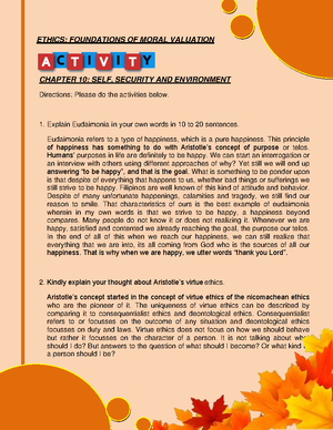 Ethics Senses OF THE SELF - ETHICS: FOUNDATIONS OF MORAL VALUATION ...